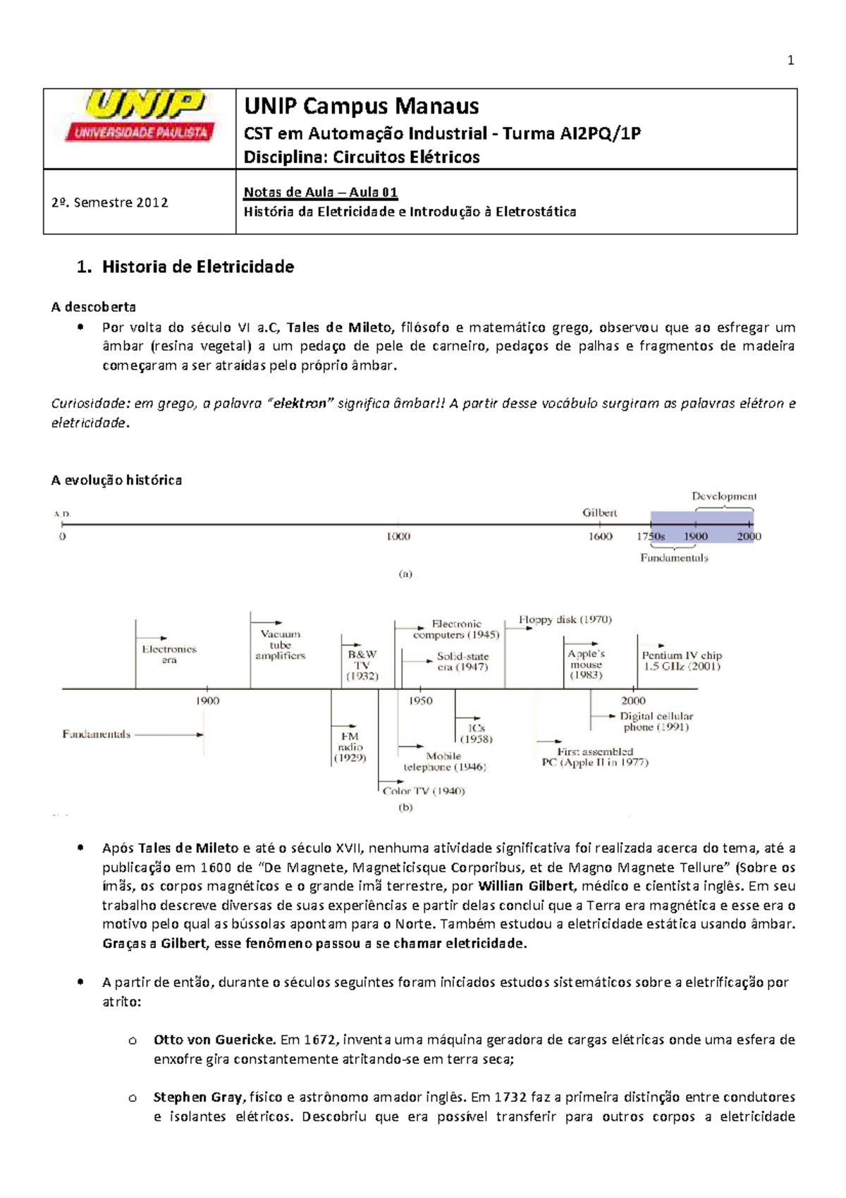 Notas De Aula Aula01 Introdução - UNIP Campus Manaus CST em Automação ...