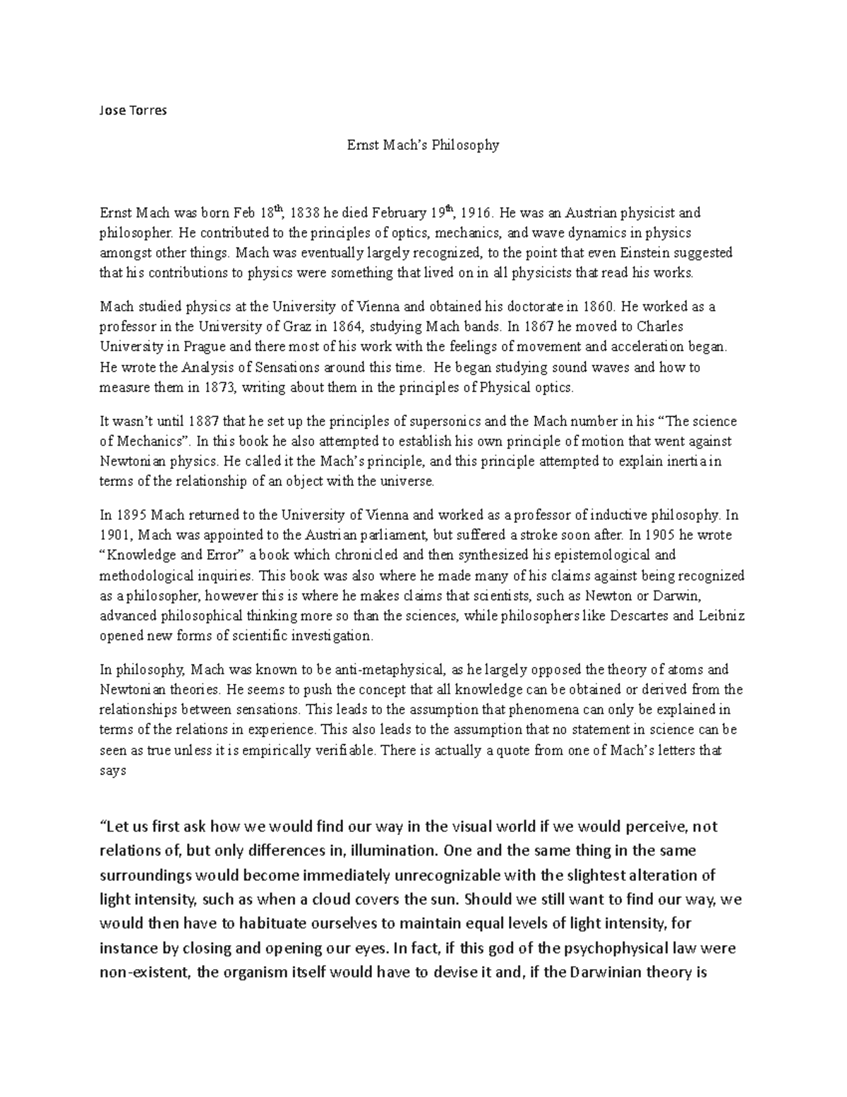 Ernst Mach Outline of paper - Jose Torres Ernst Mach’s Philosophy Ernst ...