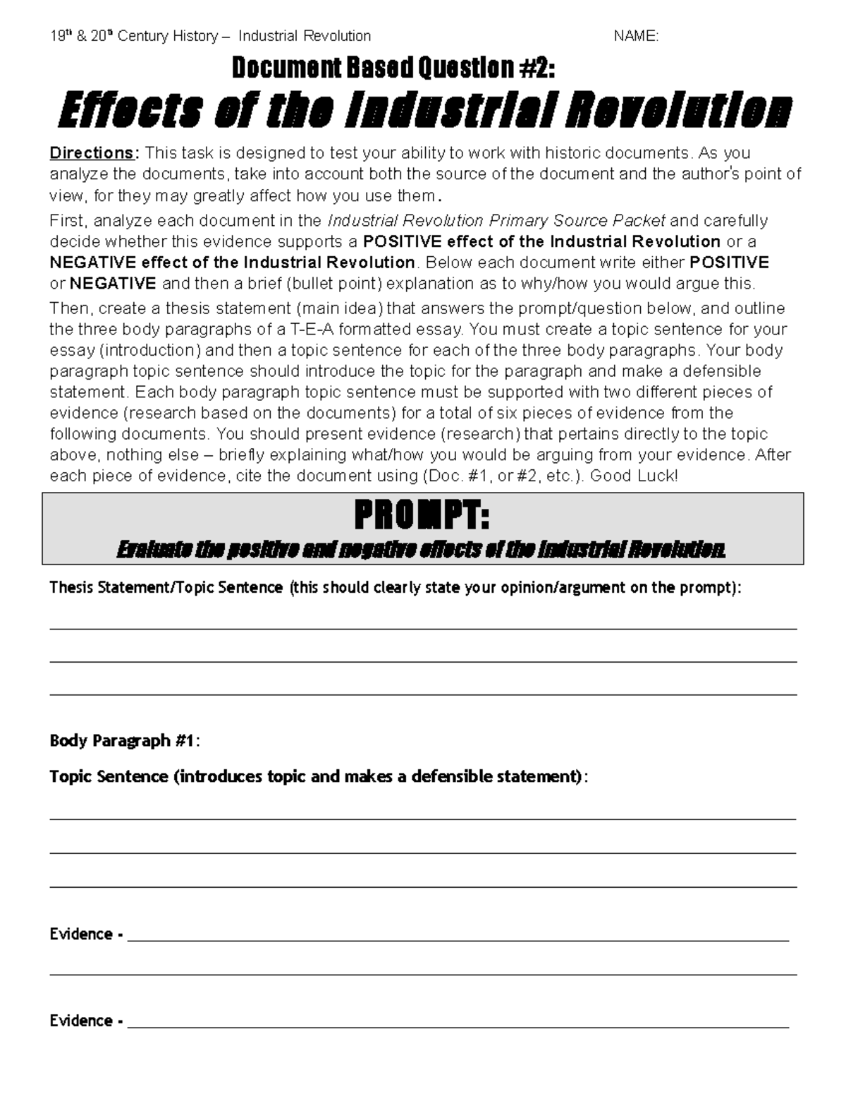 Industrial Revolution DBQ - 19 th & 20th Century History – Industrial ...