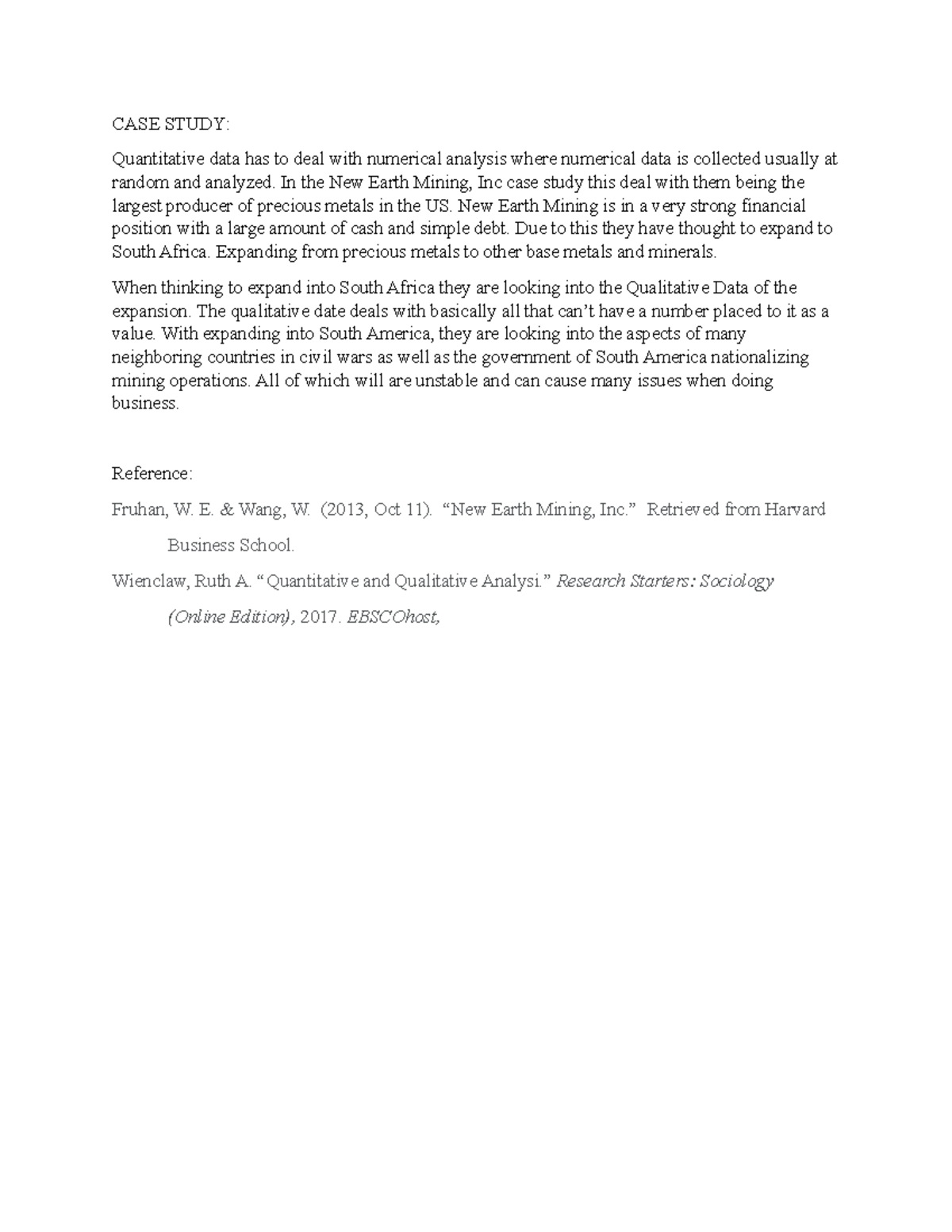 DISCUSSIONS AND LECTURESMba8 - CASE STUDY: Quantitative data has to ...