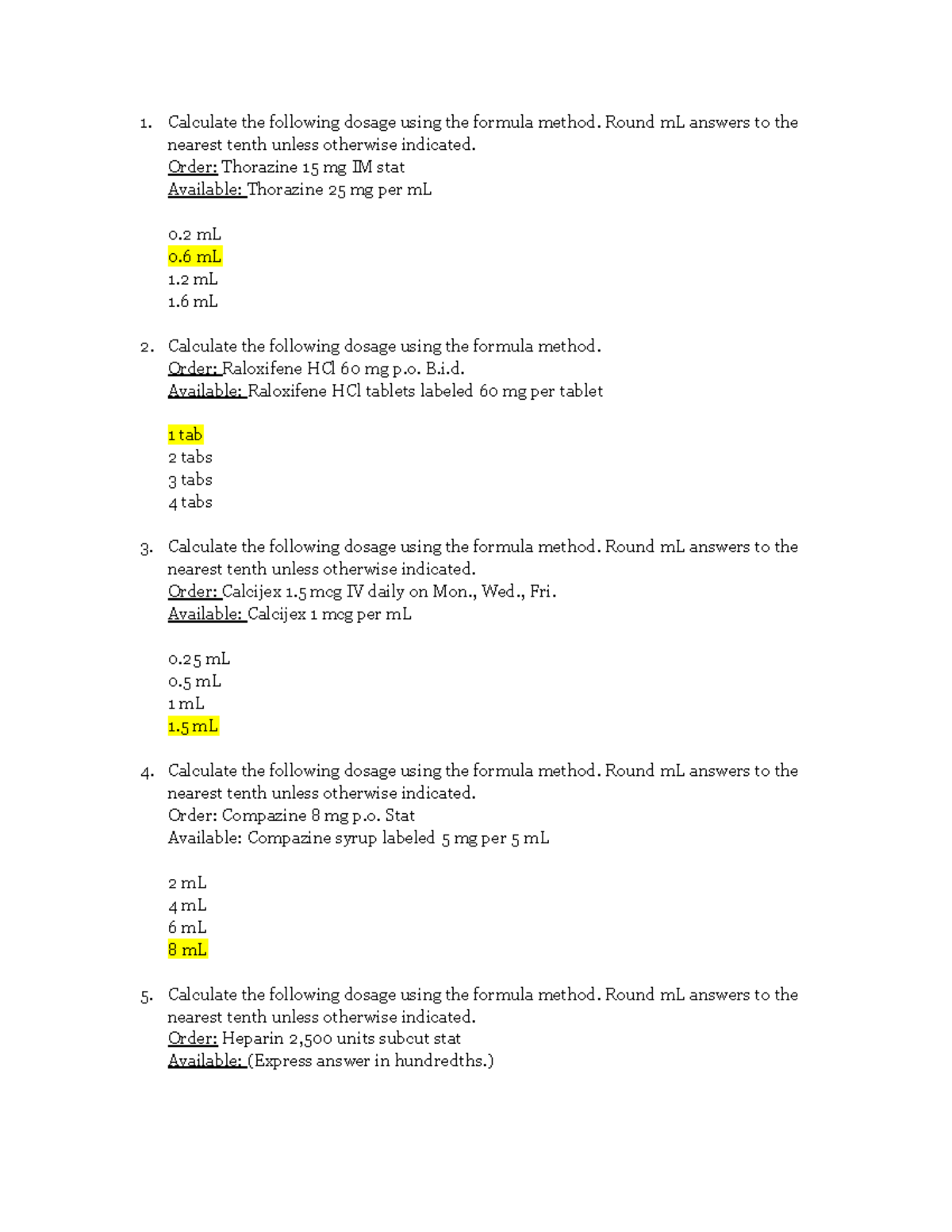 Module 4 Dosage Calculation Using the Formula Method Post-test ...