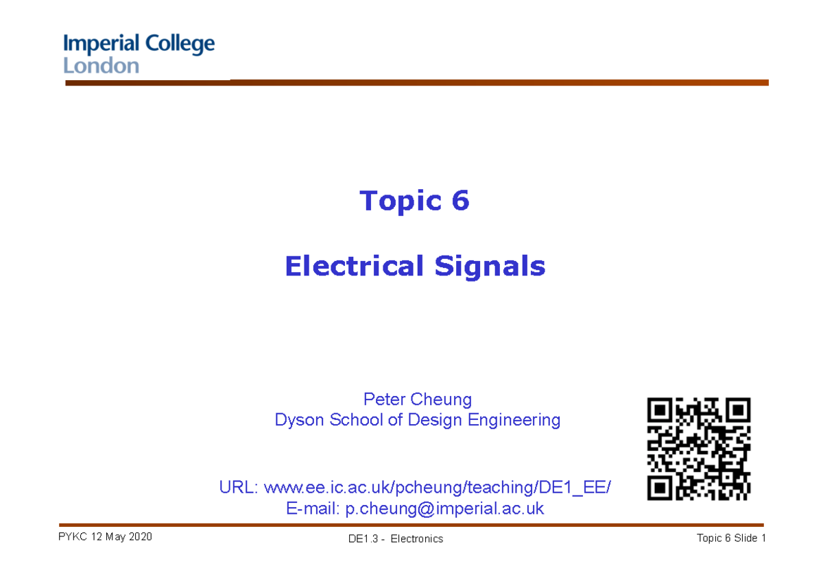 Topic 06 - Electrical Signals (slides) - Topic 6 Electrical Signals ...