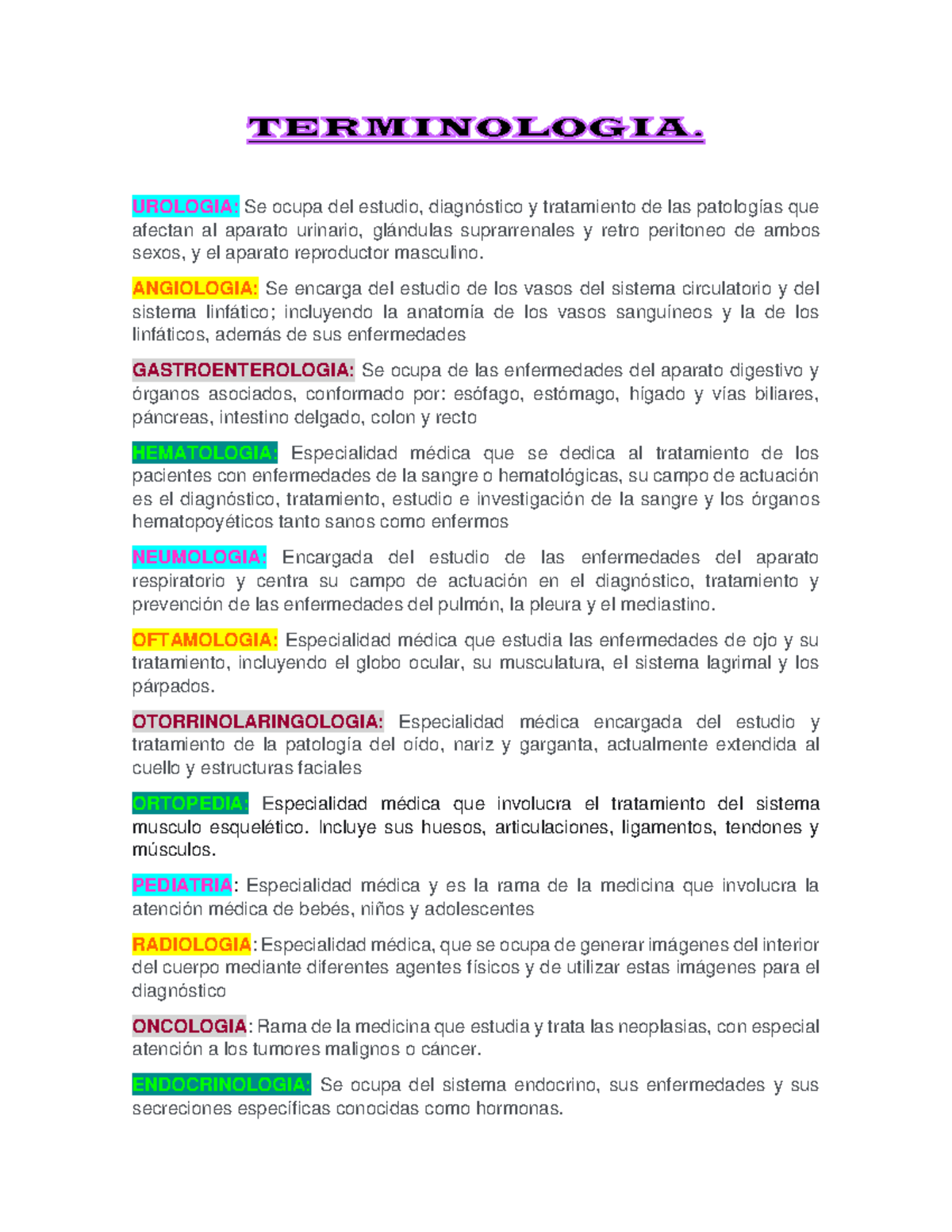 Terminologia - ufweifb - UROLOGIA: Se ocupa del estudio, diagnóstico y ...