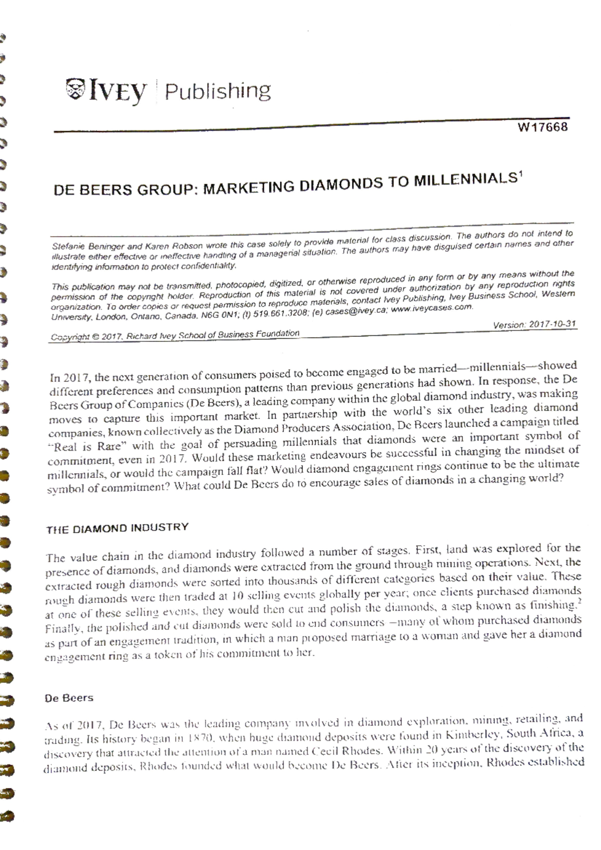 Case Study - De Beers - MBA Finance and Marketing - Studocu