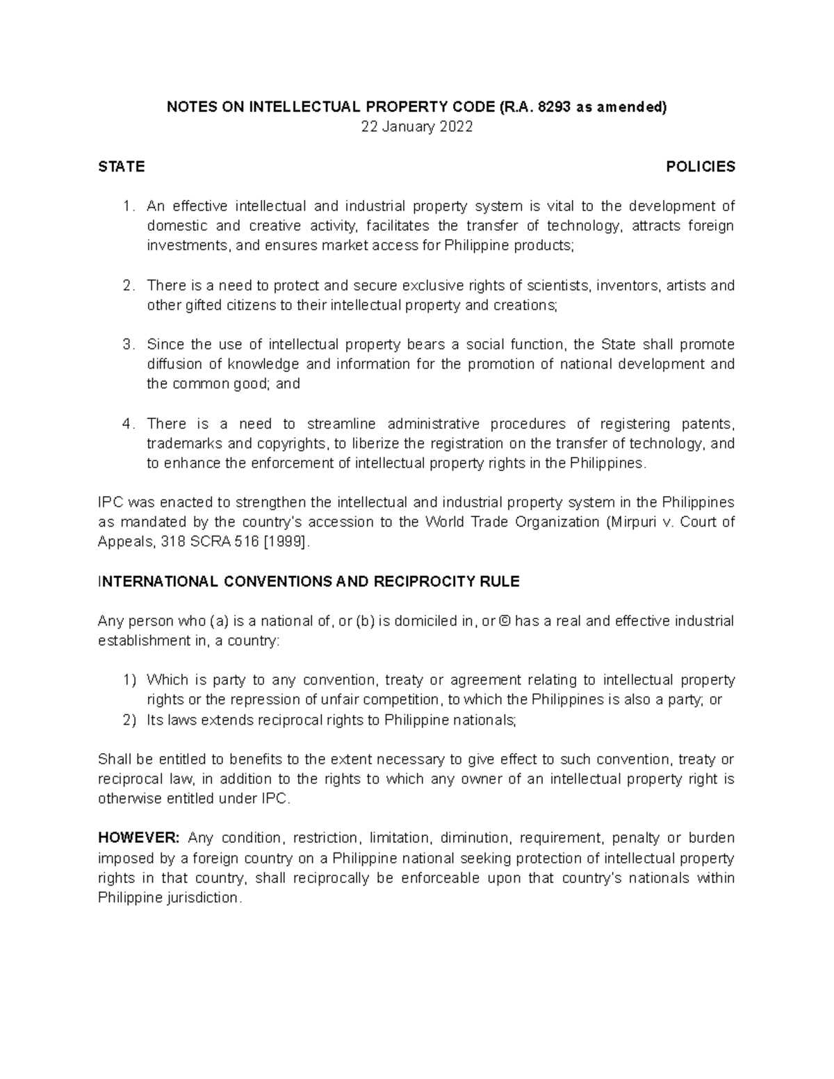 Intellectual Property CODE (R.A. No. 8293 as amended) 31 January 2023 ...