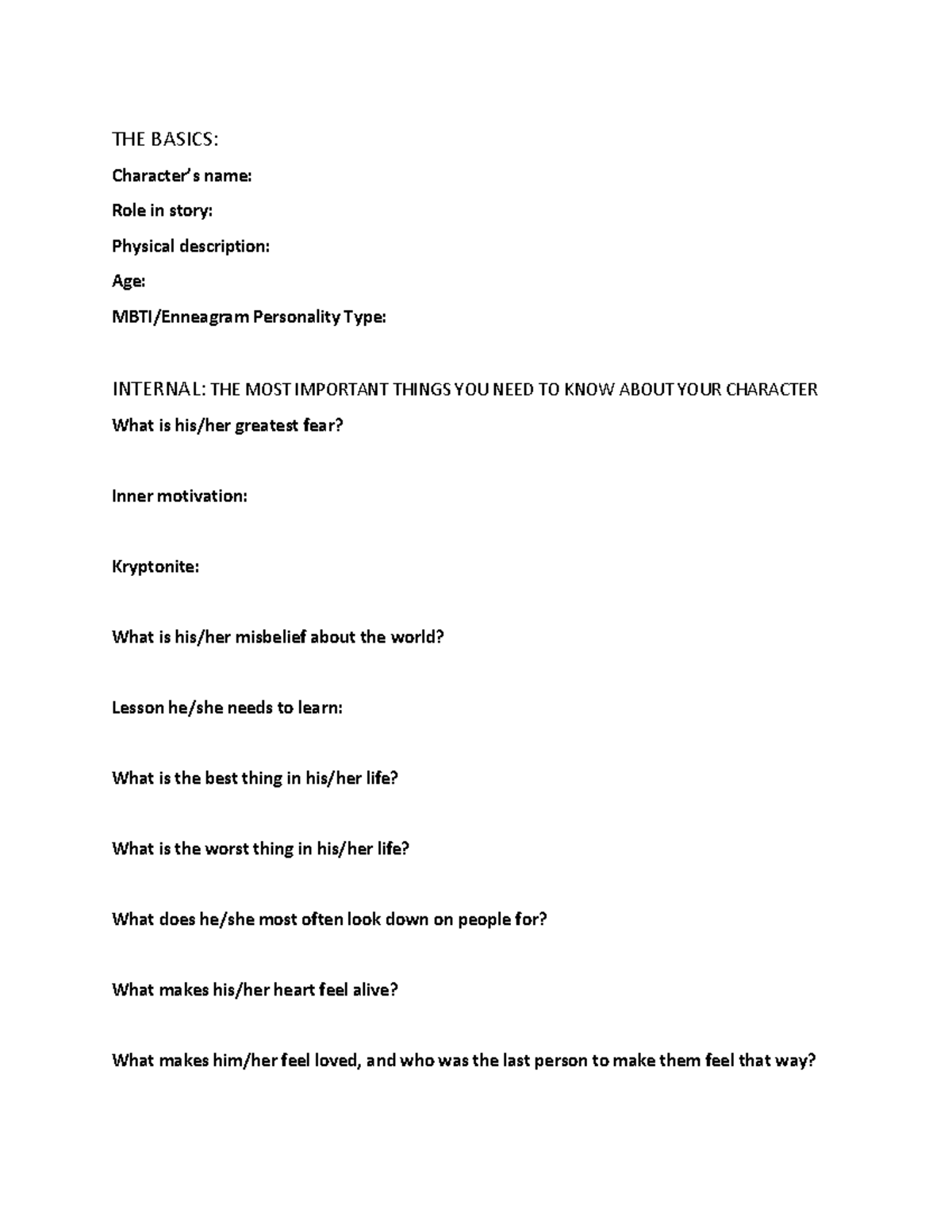 Main Character Profile Template Printable - THE BASICS: Character’s ...