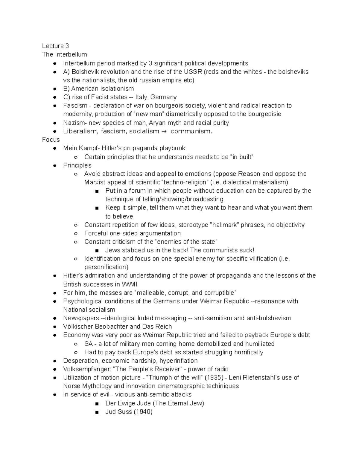 Lecture 3 - Prof Avramov - Lecture 3 The Interbellum Interbellum period ...