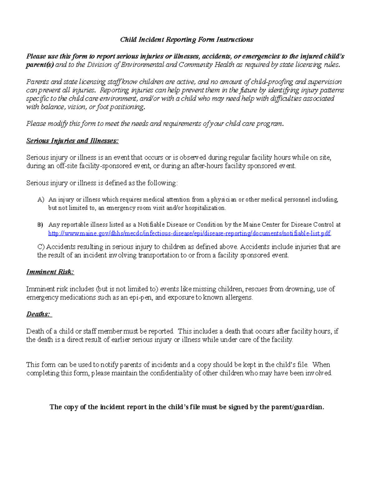 Incident-Report - Report - Child Incident Reporting Form Instructions ...