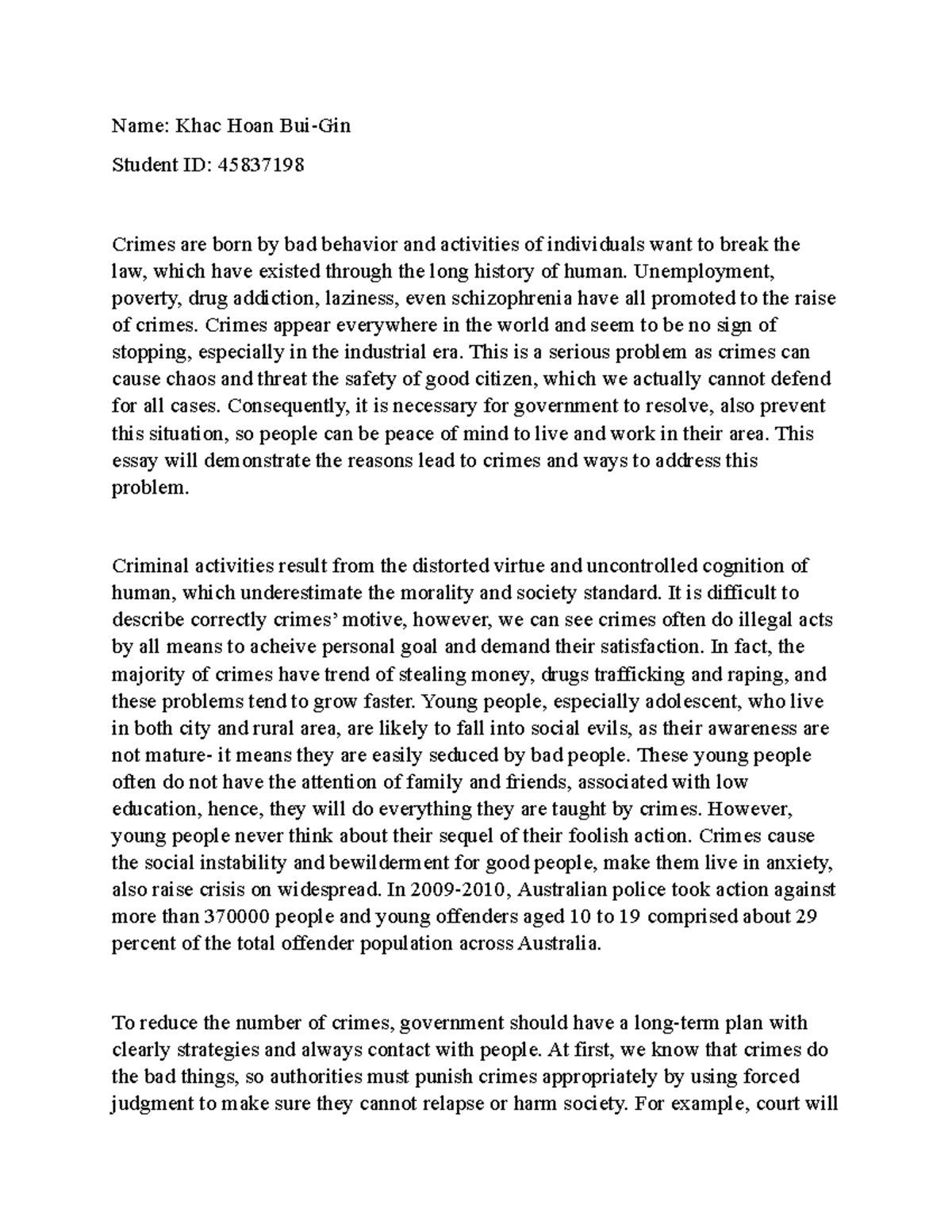 Crimes - Practical notes - Name: Khac Hoan Bui-Gin Student ID: 45837198 ...