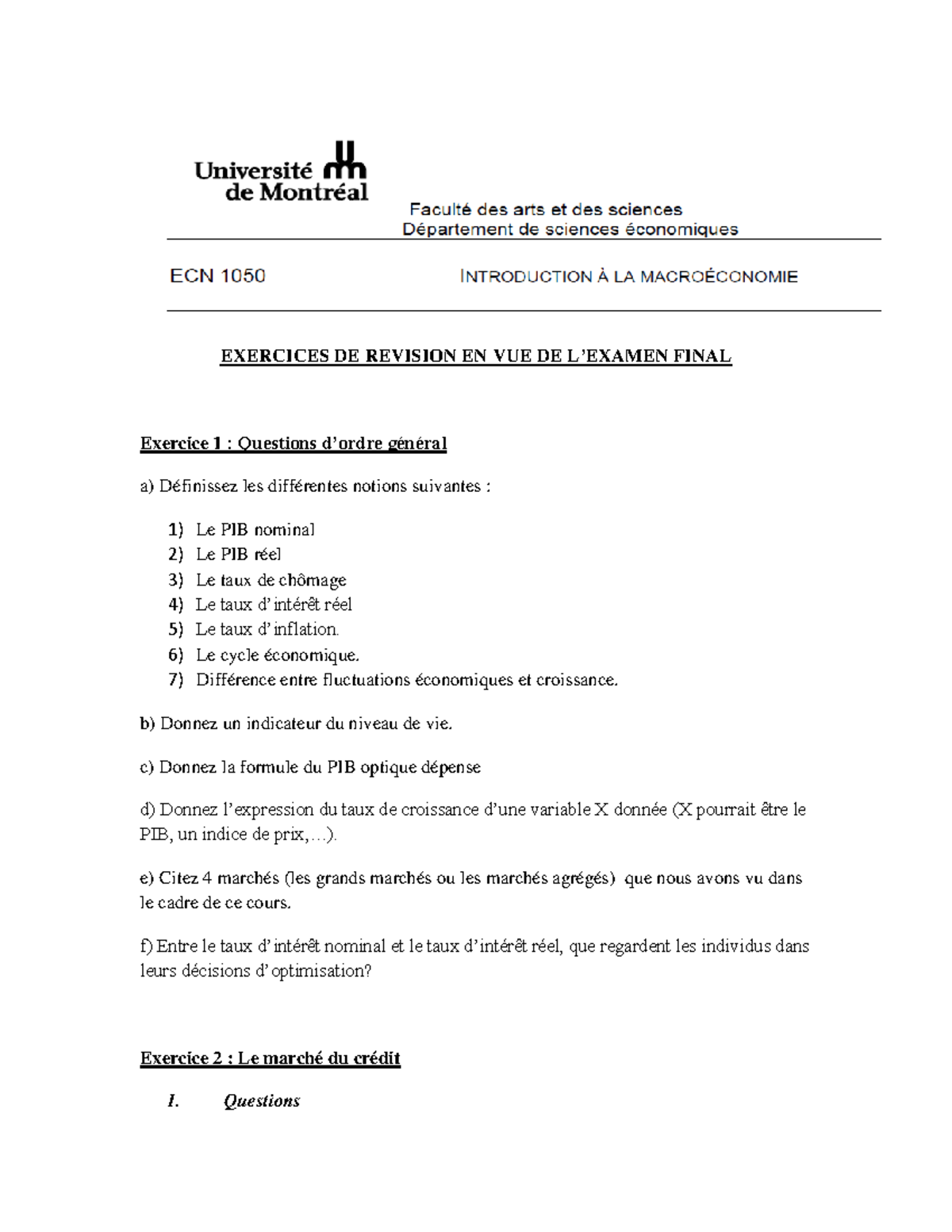 Révision final - EXERCICES DE REVISION EN VUE DE L’EXAMEN FINAL ...