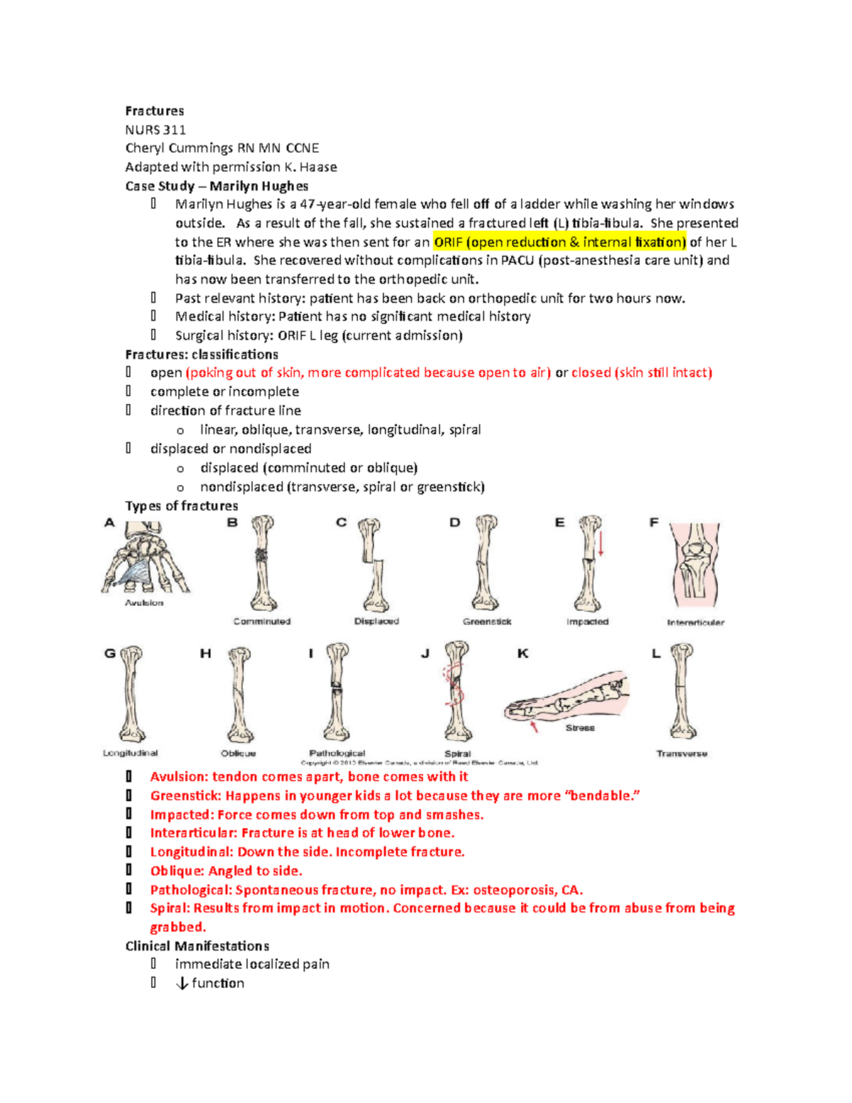 Student Fractures 2018 - Fractures NURS 311 Cheryl Cummings RN MN CCNE ...