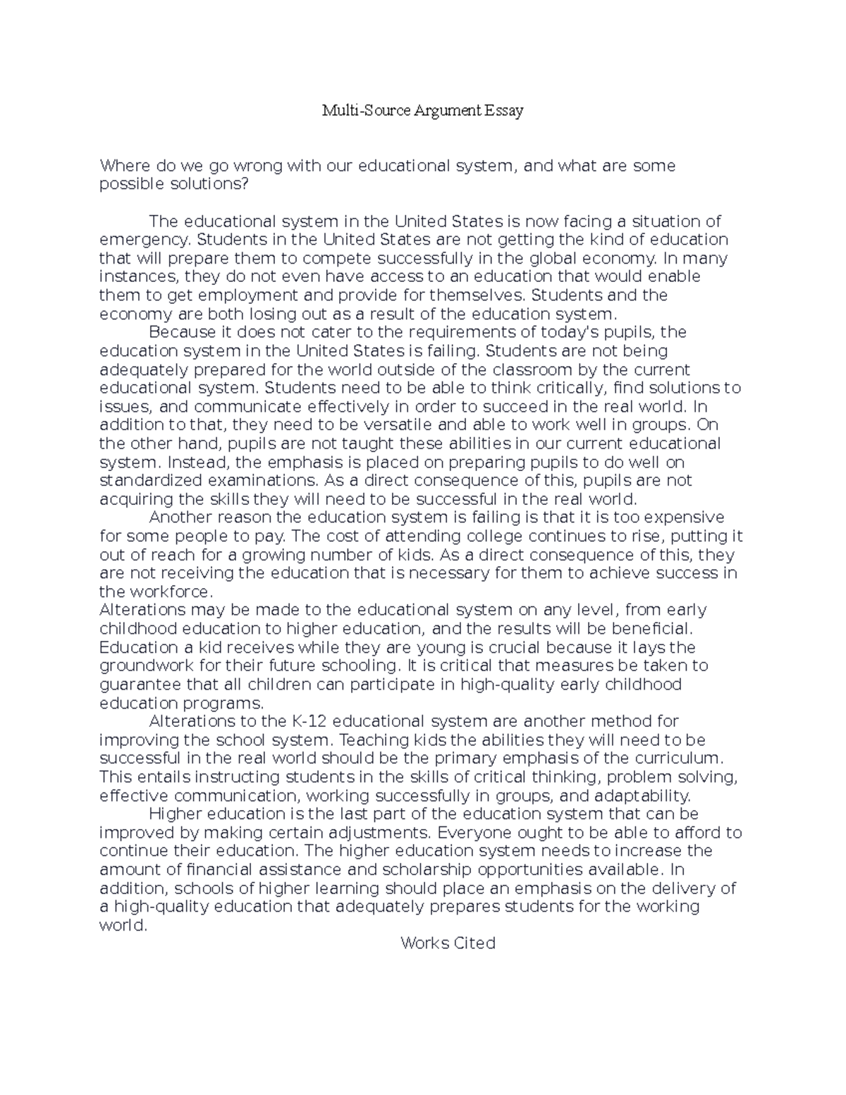 Multi-Source Argument Essay 2 - Multi-Source Argument Essay Where do we ...