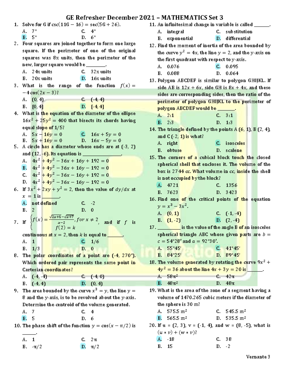 Plane and Spherical Trigonometry - College Algebra - USeP - Studocu