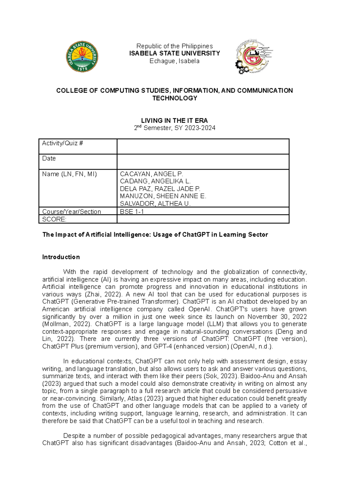 CASE Study Final 1ff - Republic of the Philippines ISABELA STATE UNIVERSITY Echague, Isabela ...
