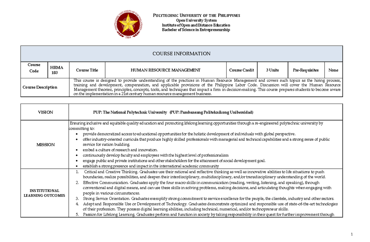 CG HRMA103 2023 Human-Resource-Management - POLYTECHNIC U NIVERSITY OF ...