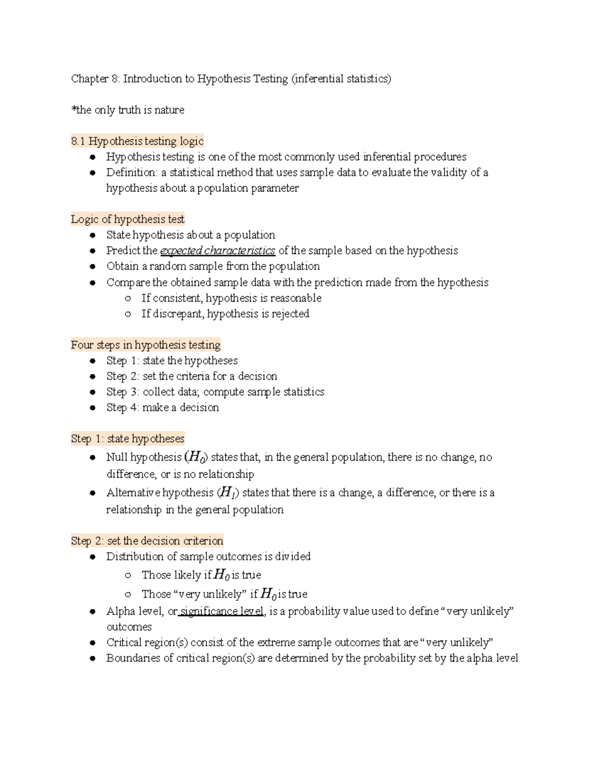 Chp 8 Introduction to Hypothesis Testing - ..) Data always collected ...