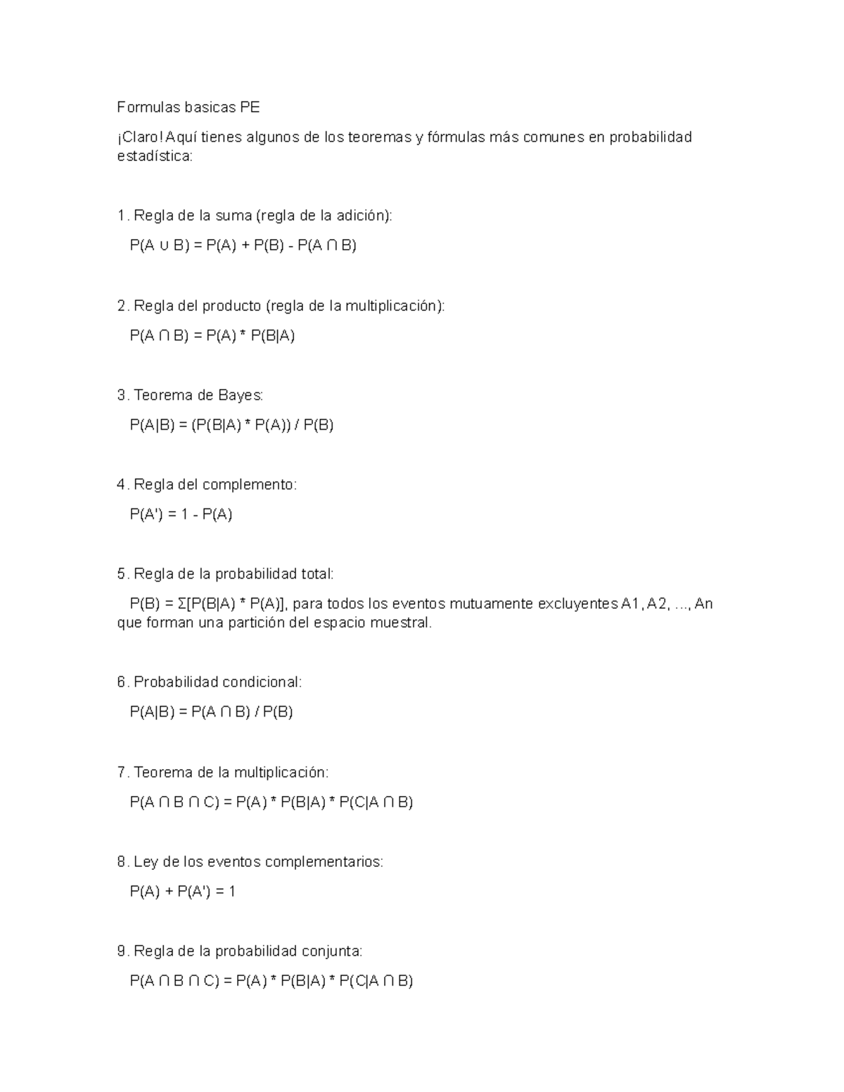 Formulas basicas PE - Formulas basicas PE ¡Claro! Aquí tienes algunos ...
