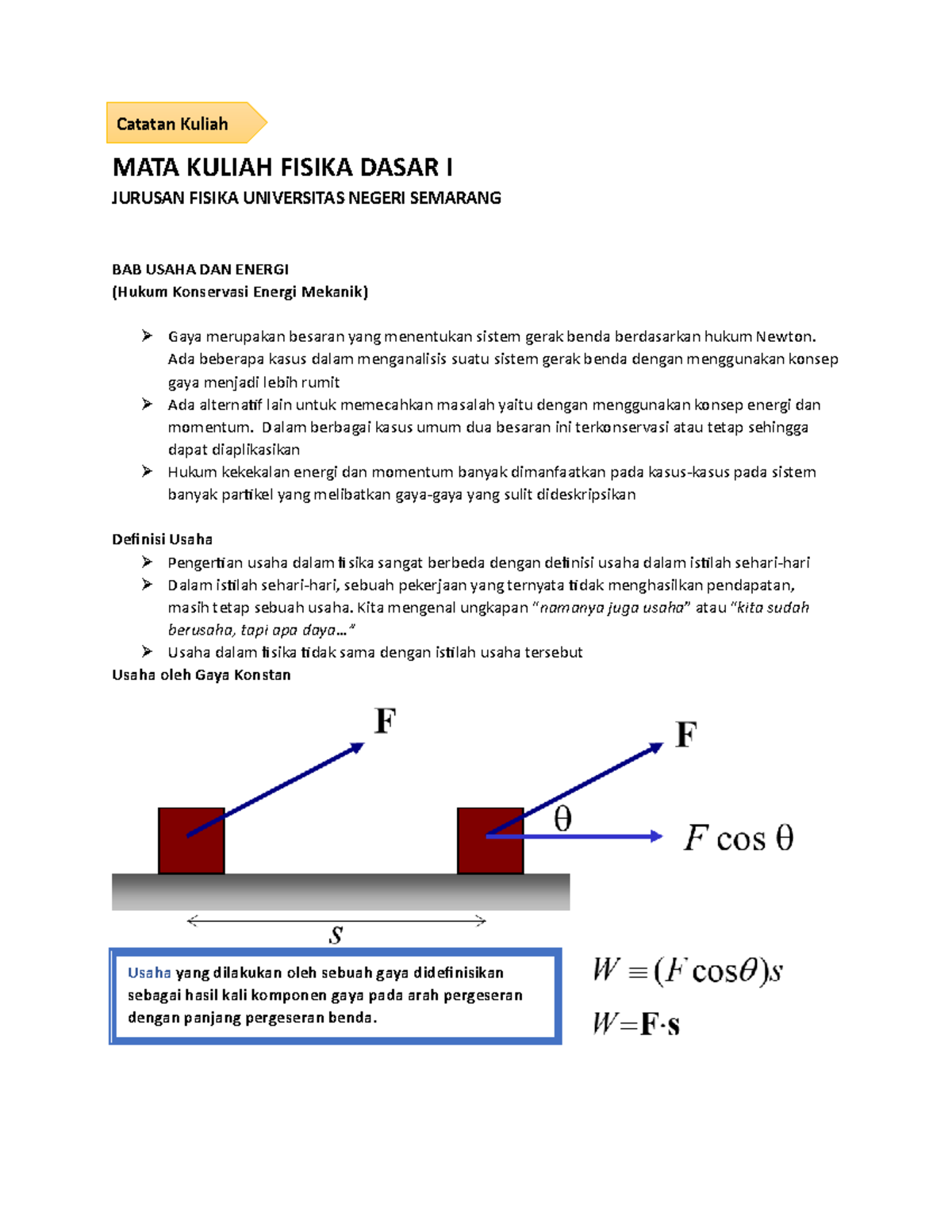 Catatan Kuliah Fisika Dasar I Usaha dan Energi Part I - Catatan Kuliah ...