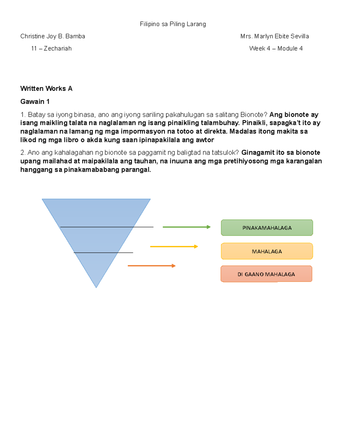 Piling Larang W4 Q3- Christine JOY B. Bamba-11 - Zechariah - Filipino ...