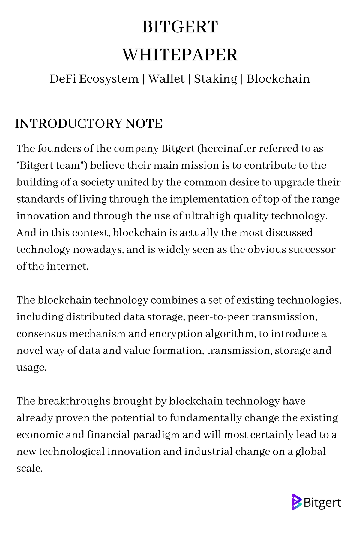 Bitgert Whitepaper - The founders of the company Bitgert (hereinafter ...