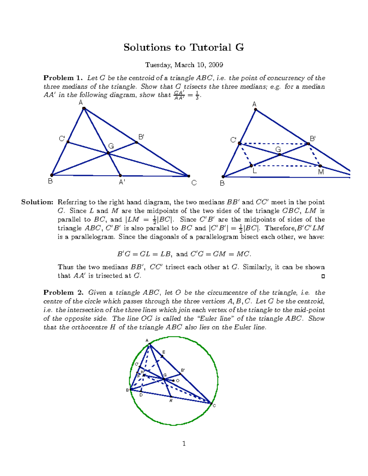 Tutorial G Solutions - Solutions to Tutorial G Tuesday, March 10, 2009 ...