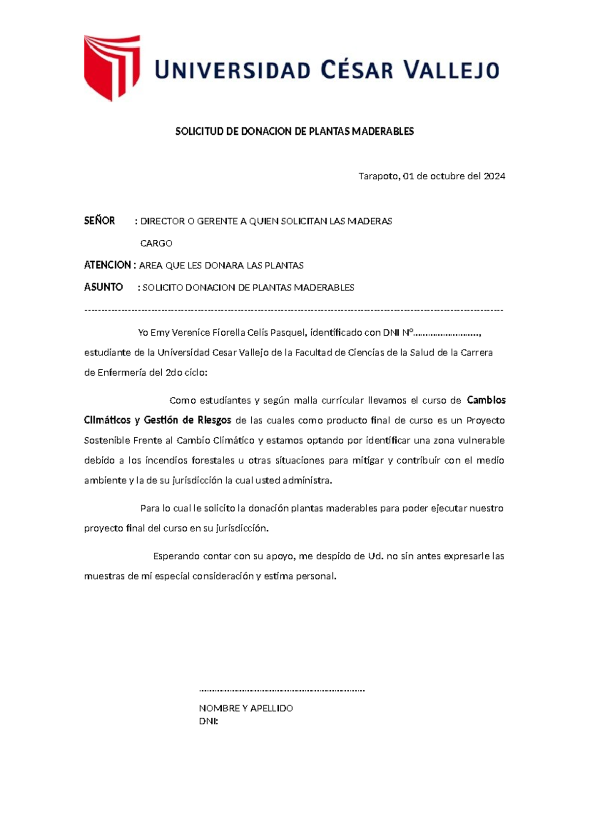 Solicitud DE Donacion DE Plantas Maderables - SOLICITUD DE DONACION DE ...
