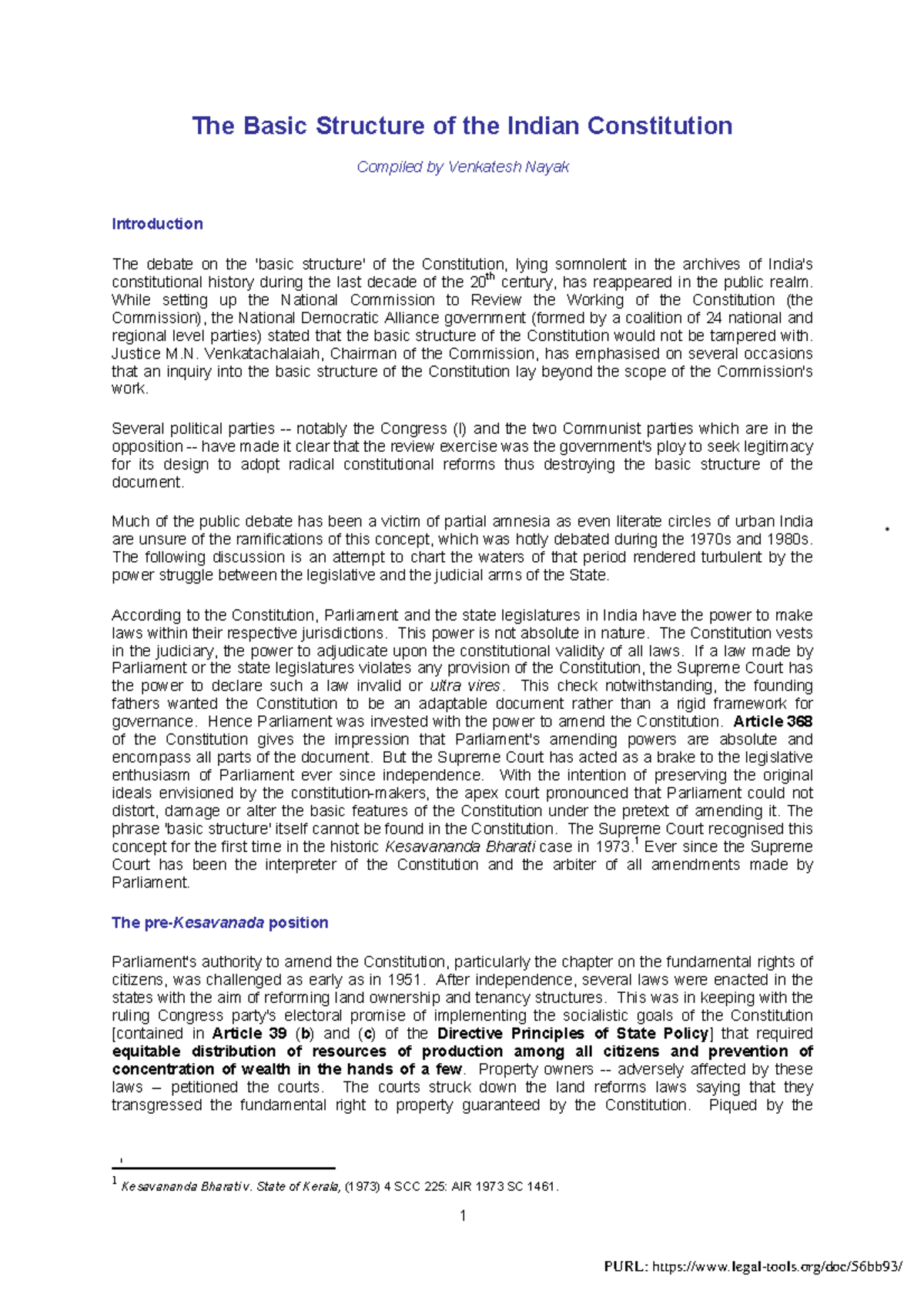 Basic Structure Notes - 1 The Basic Structure of the Indian ...