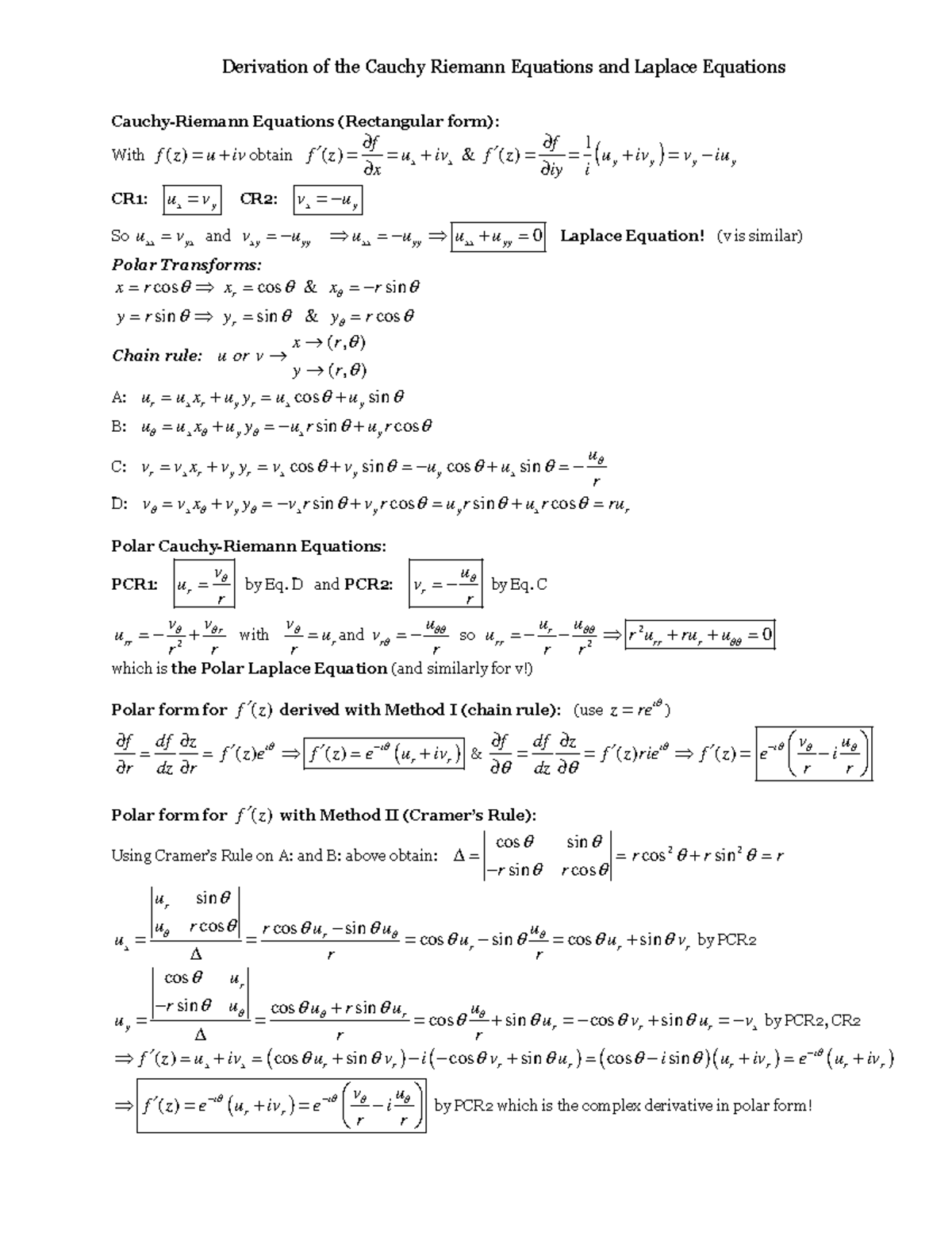 Cauchy Riemann Equations - - Studocu