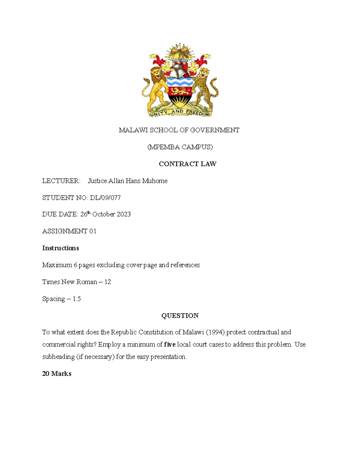 Protection of Contractual and commercial rights by the Malawi ...