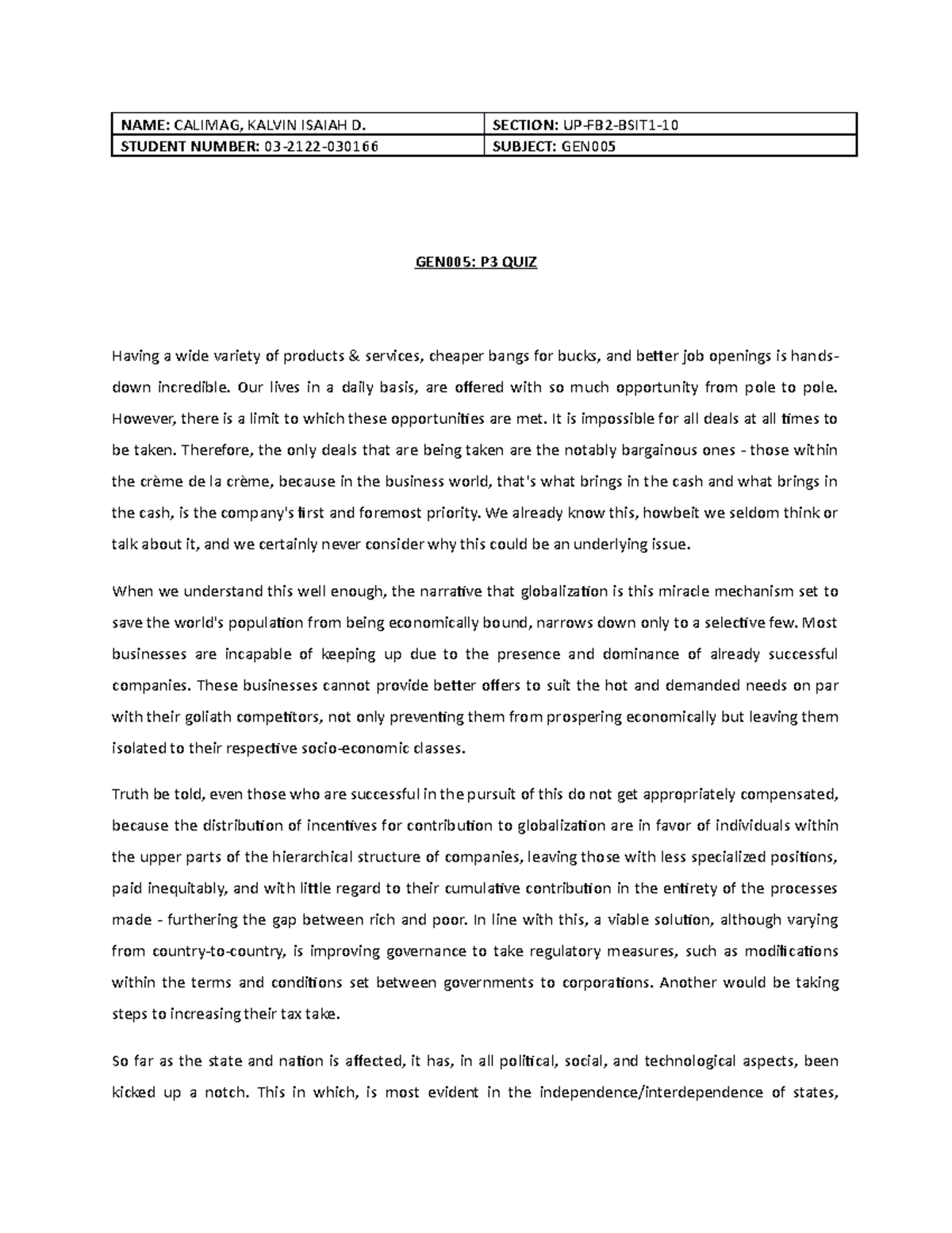 Calimag Final Paper - Brief Write-up on the implications of ...