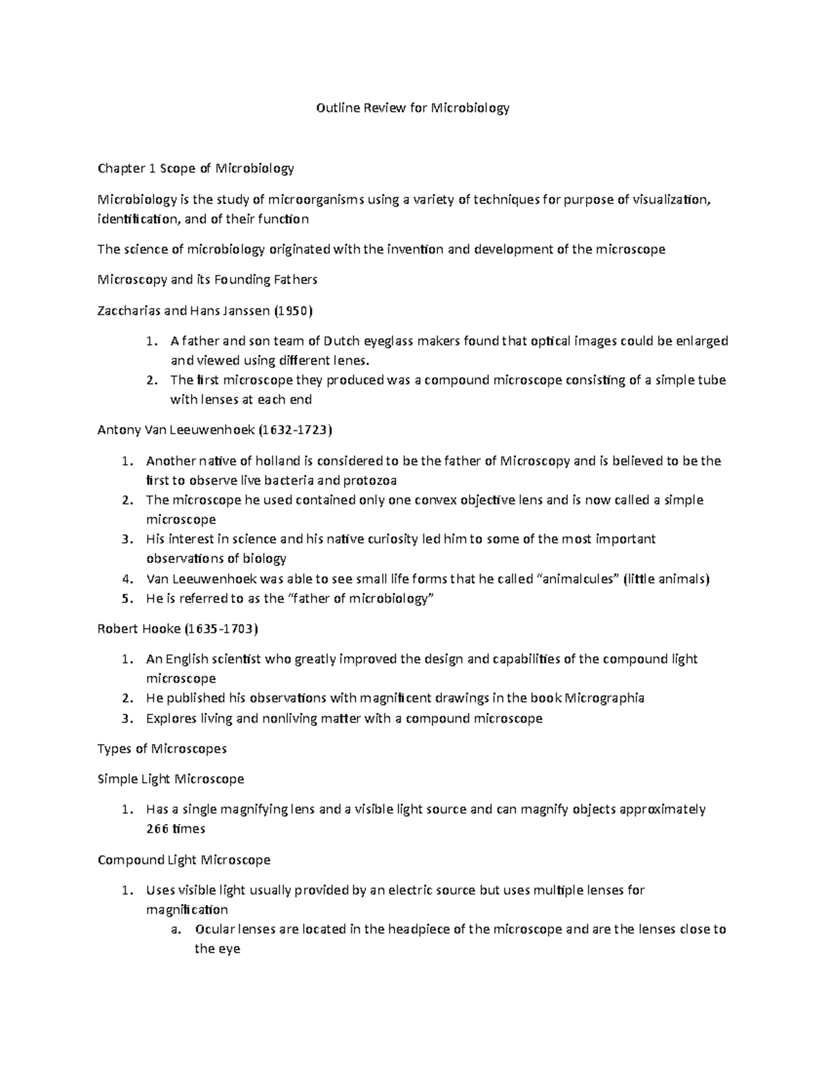 Outline Review for Microbiology - Outline Review for Microbiology ...