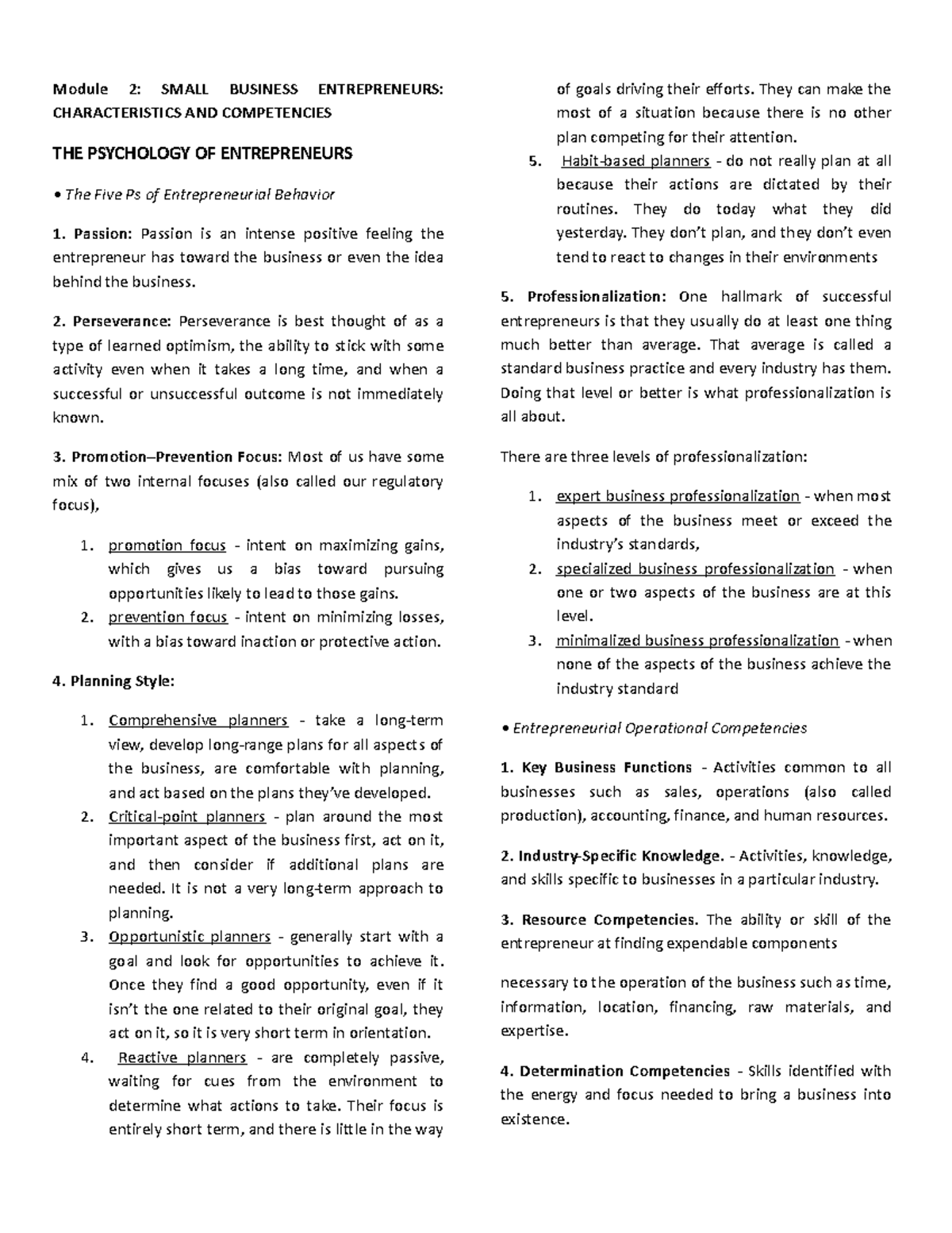Entrep 2 - Module 2: SMALL BUSINESS ENTREPRENEURS: CHARACTERISTICS AND ...
