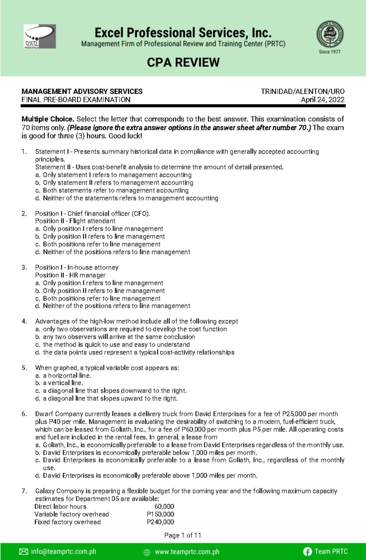 MS Compiled PRTC PBs - MANAGEMENT ADVISORY SERVICES TRINIDAD/ALENTON ...