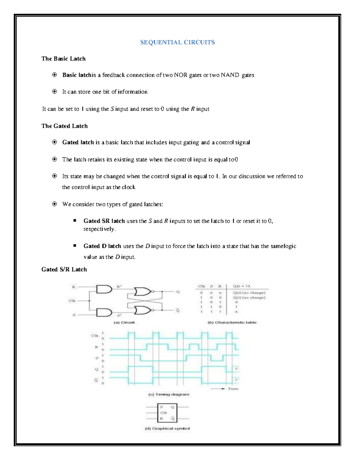 Sequential Circuits - UNIT-IV SEQUENTIAL CIRCUITS The Basic Latch Basic ...