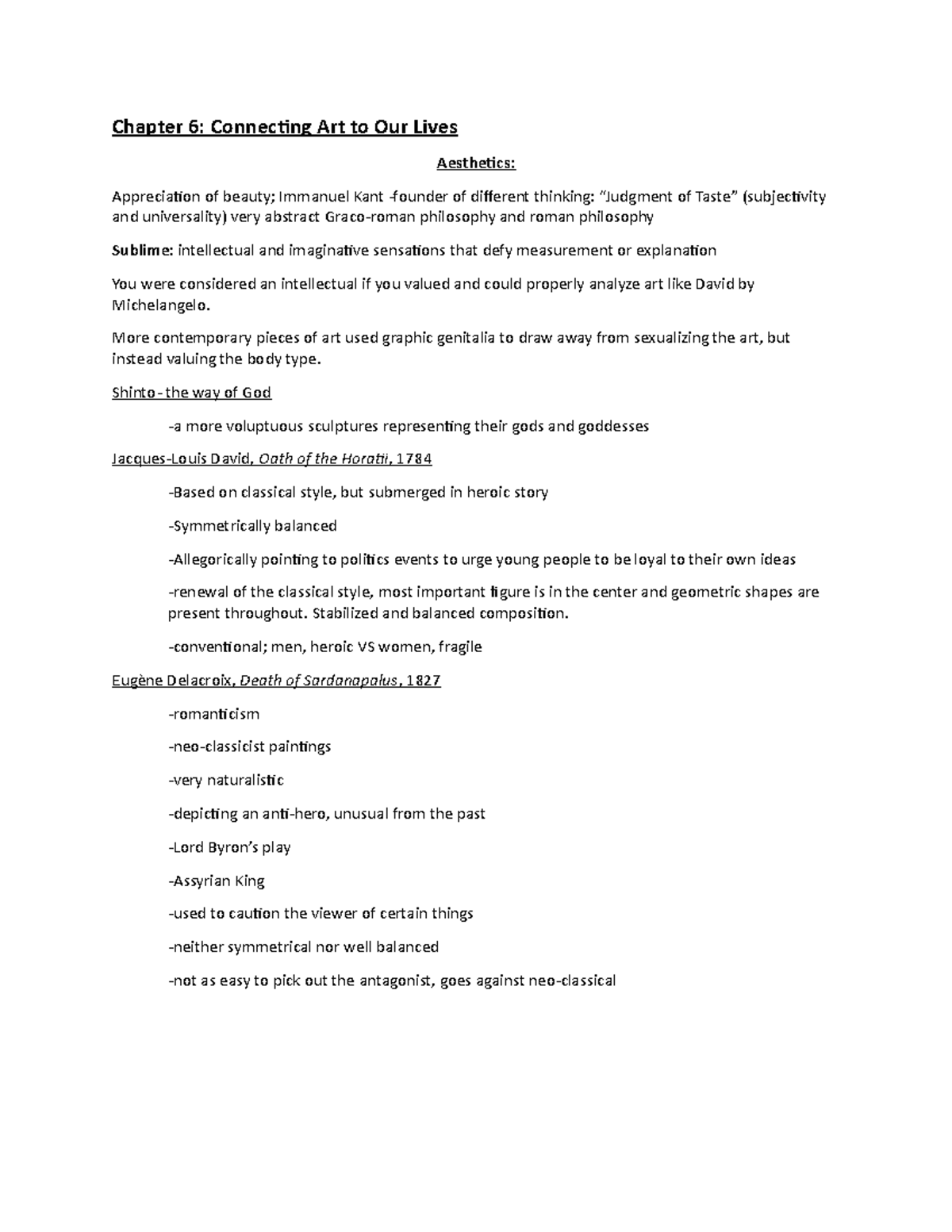 Chapter 6 - Lecture notes 6 - Chapter 6: Connecting Art to Our Lives ...