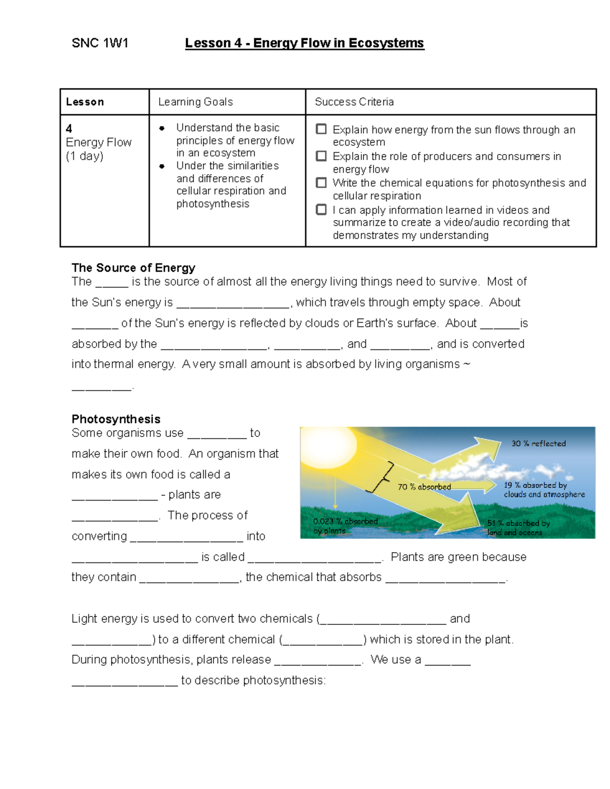 2.4.1 - NOTE Energy Flow in Ecosystems - Photosynthesis and Cellular ...