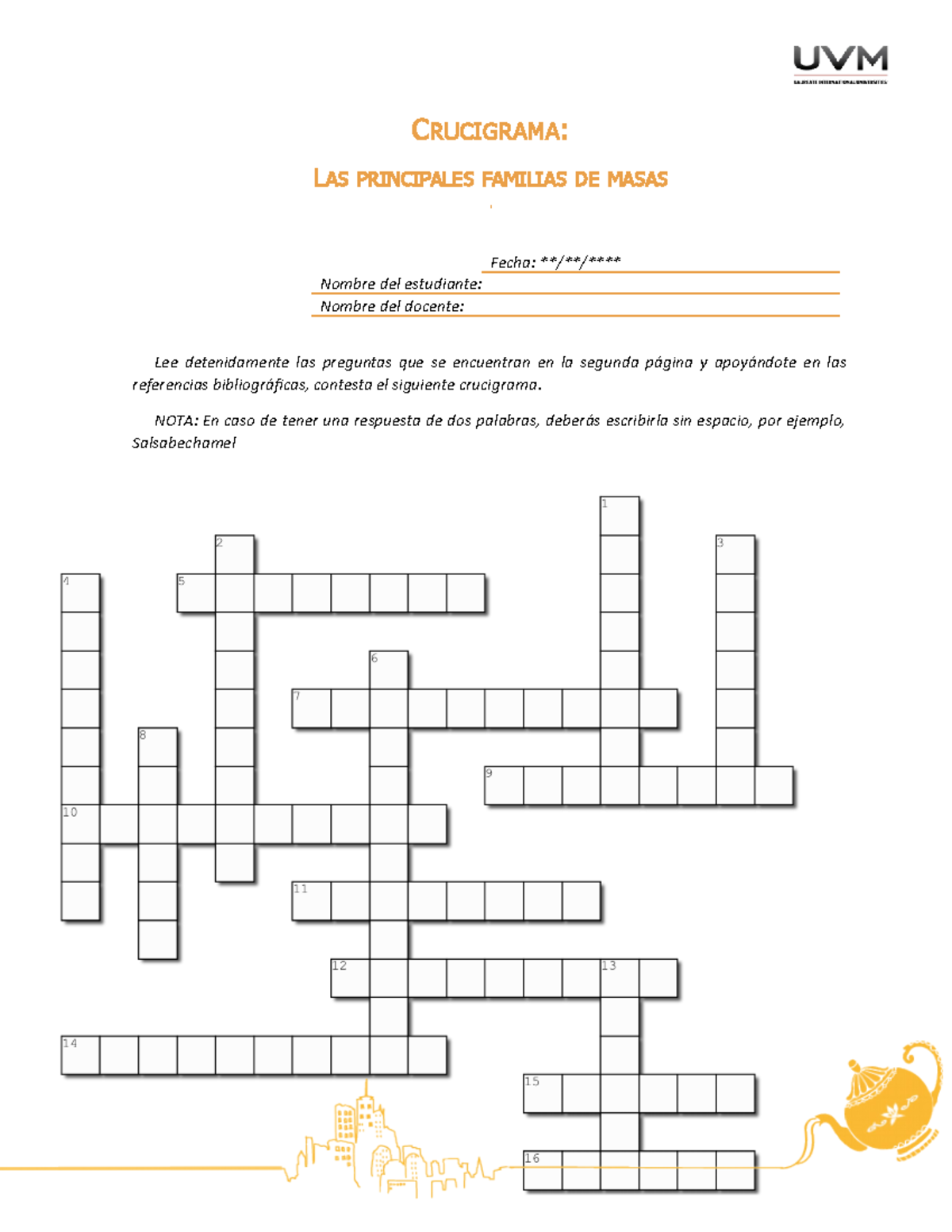 Crucigrama - ES PARA TAREAS - CRUCIGRAMA: LAS PRINCIPALES FAMILIAS DE ...