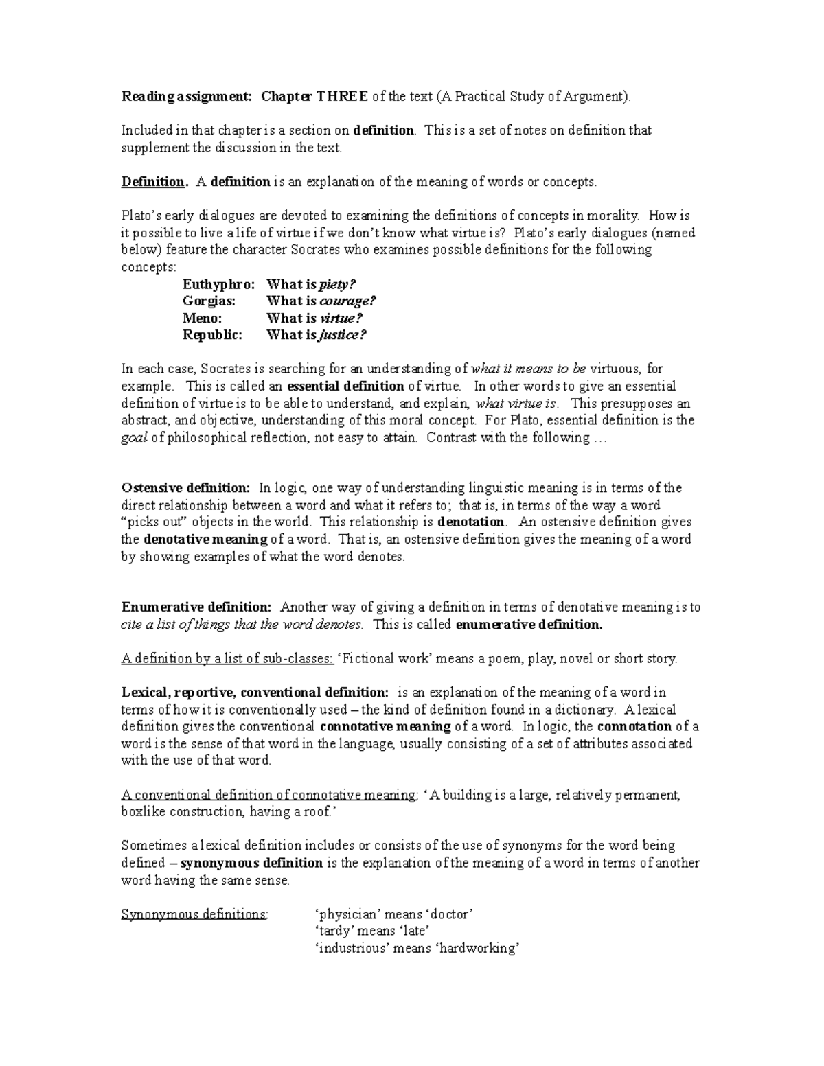 Definition from Chapter Three PSA - Reading assignment: Chapter THREE ...