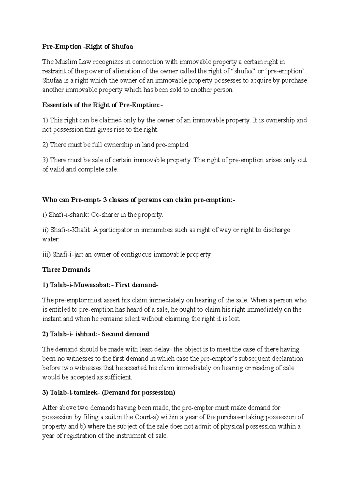 Pre-emption - Pre-emption - Pre-Emption -Right of Shufaa The Muslim Law ...