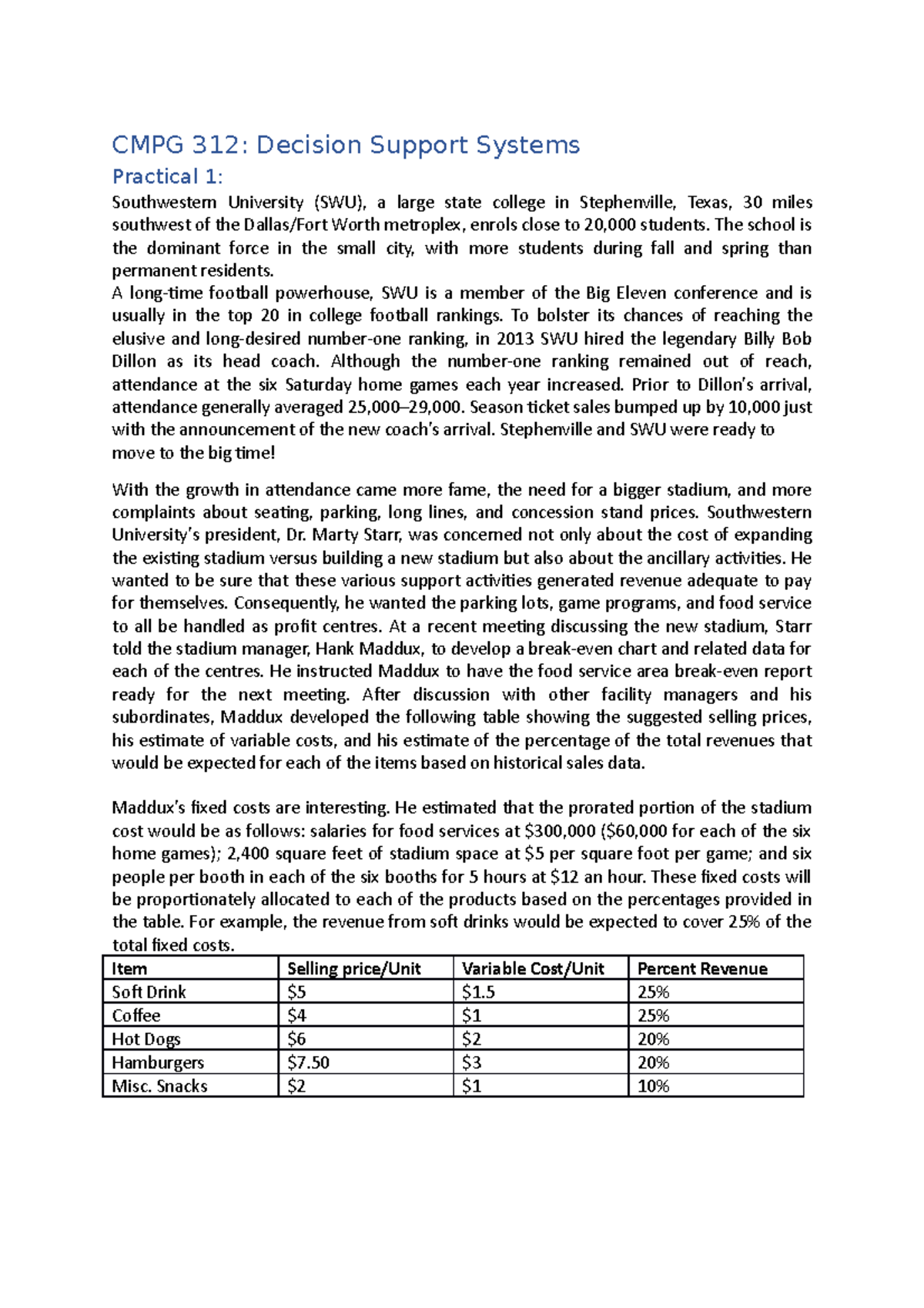 Practical 1 - CMPG312 - CMPG 312: Decision Support Systems Practical 1 ...