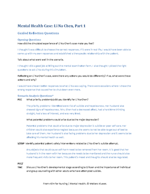 Li Na Chen pt 2 reflective questions - Mental Health Case: Li Na Chen ...