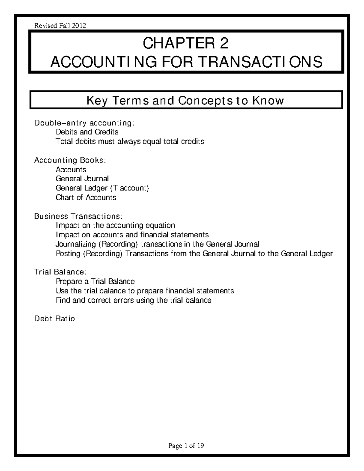 ACC101-Chapter 2new - Practice set - CHAPTER 2 ACCOUNTI NG FOR TRANSACTI ONS Key Ter m s an d ...