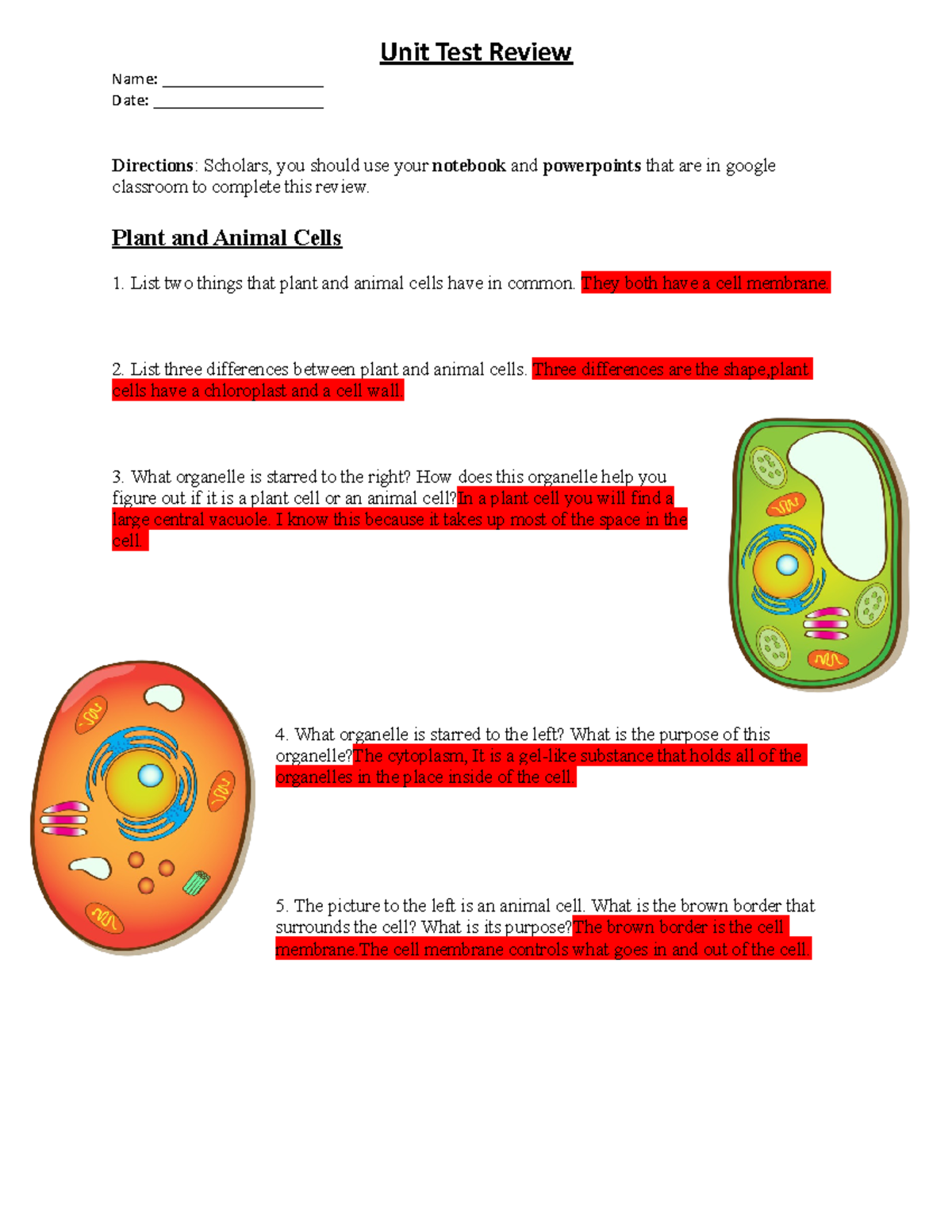 Ajah Williams - Atoms, Molecules, Plant and Animal Cell Unit Test ...