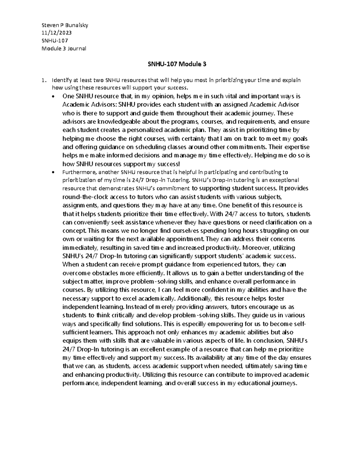 Module 3 journal assignment [ Completed & Cited] - Steven P Bunaisky 11 ...