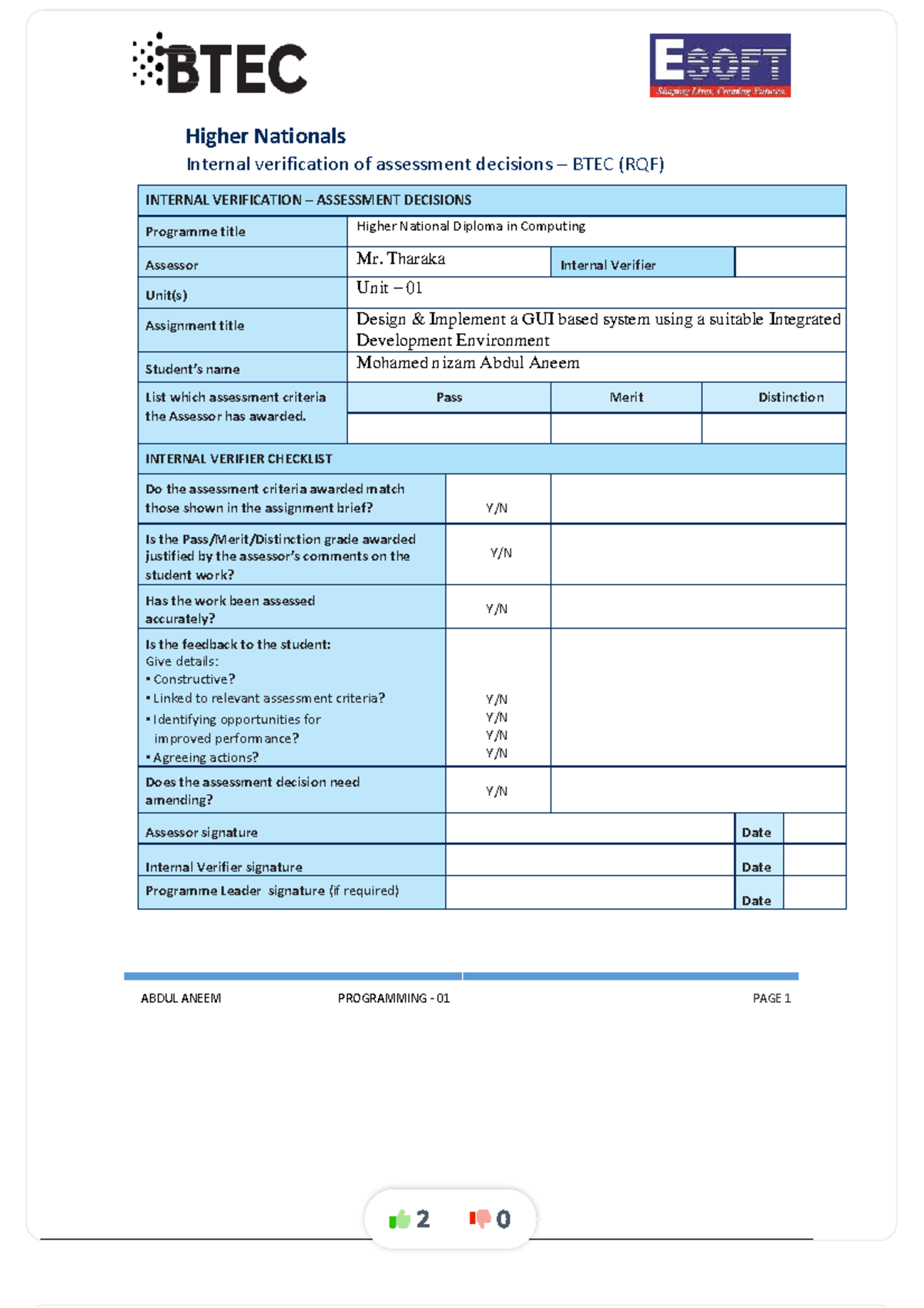 Programming Assignment Hnd In Computing Compress Abdul Aneem Programming 01 Page 1 Higher