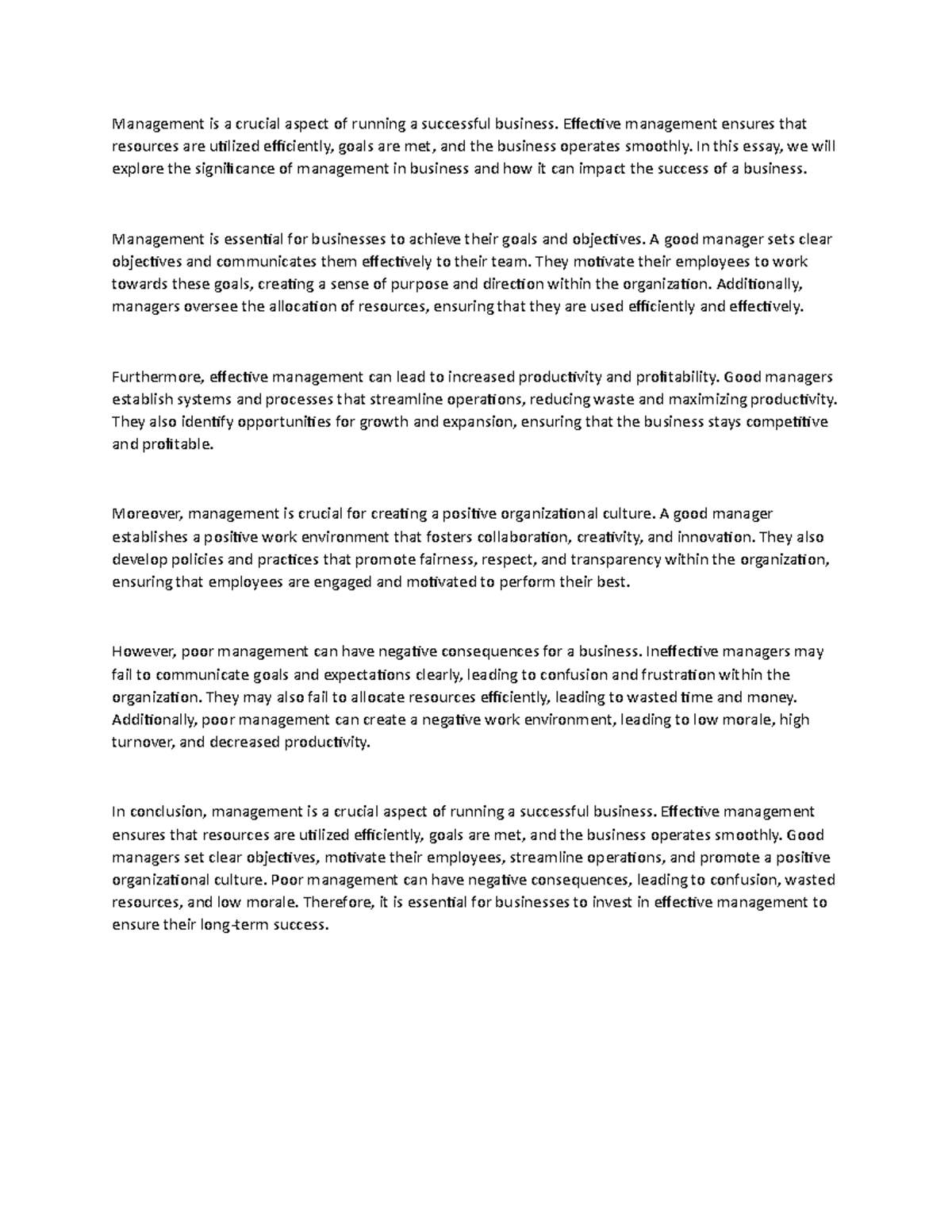 7 - Notes - Management is a crucial aspect of running a successful ...