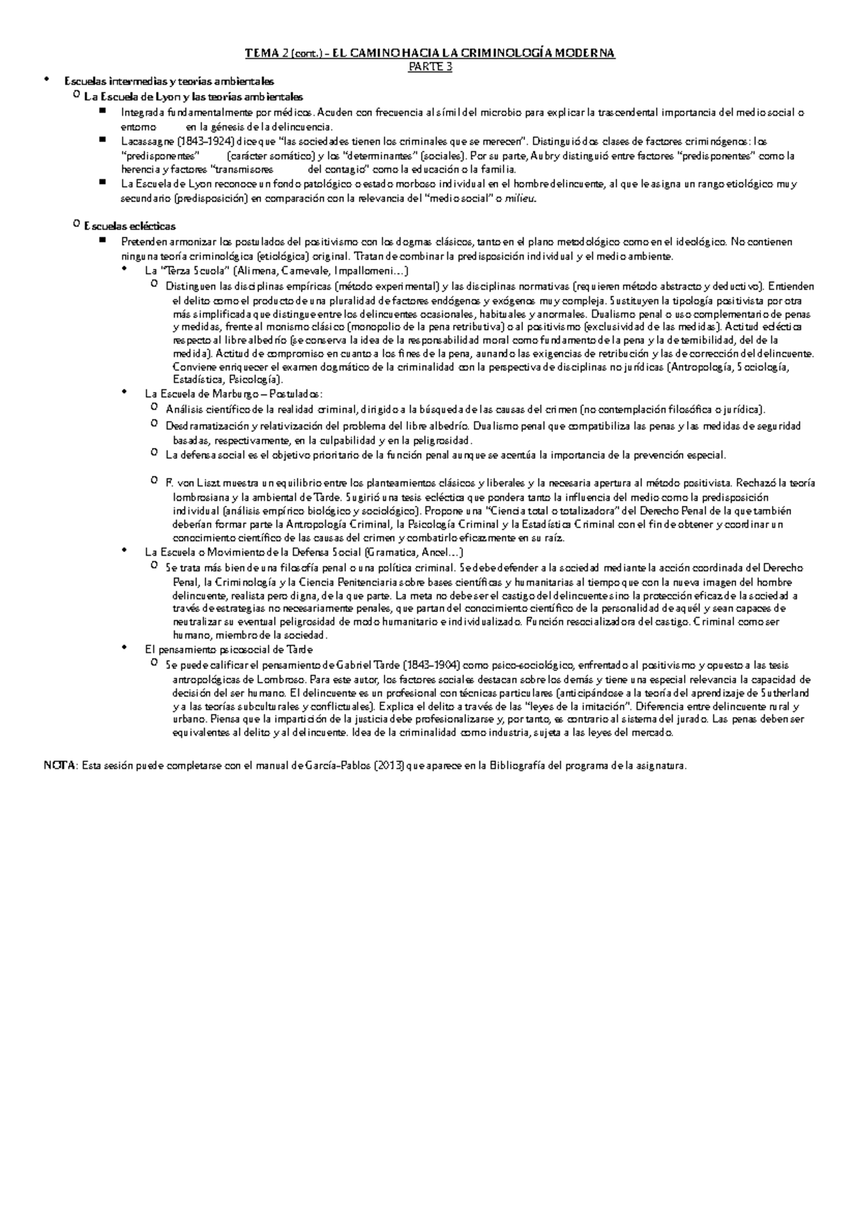 Resumen-tema-2-teorias-criminologicas (cont) - TEMA 2 (cont.) - EL CAMINO HACIA LA CRIMINOLOGÍA ...