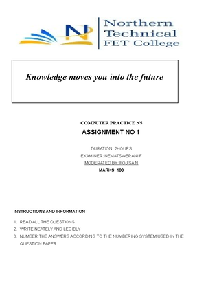 Personnel Training N5 T1 - 1 QUESTION 1 1 Indicate whether the ...