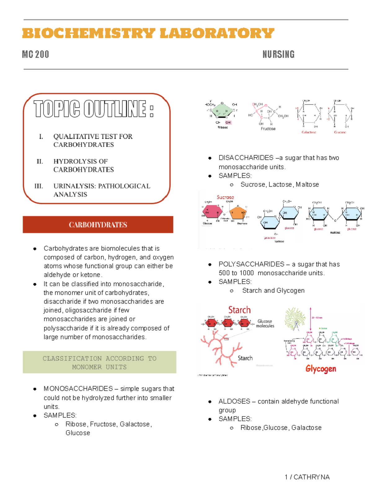 Biochem LAB Finals - MC 200 NURSING Carbohydrates are biomolecules that ...