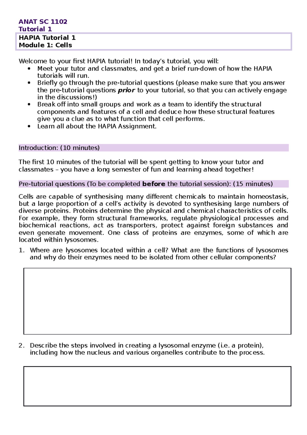 Hapia Tutorial 1 - Student Notes - Tutorial 1 HAPIA Tutorial 1 Module 1 ...